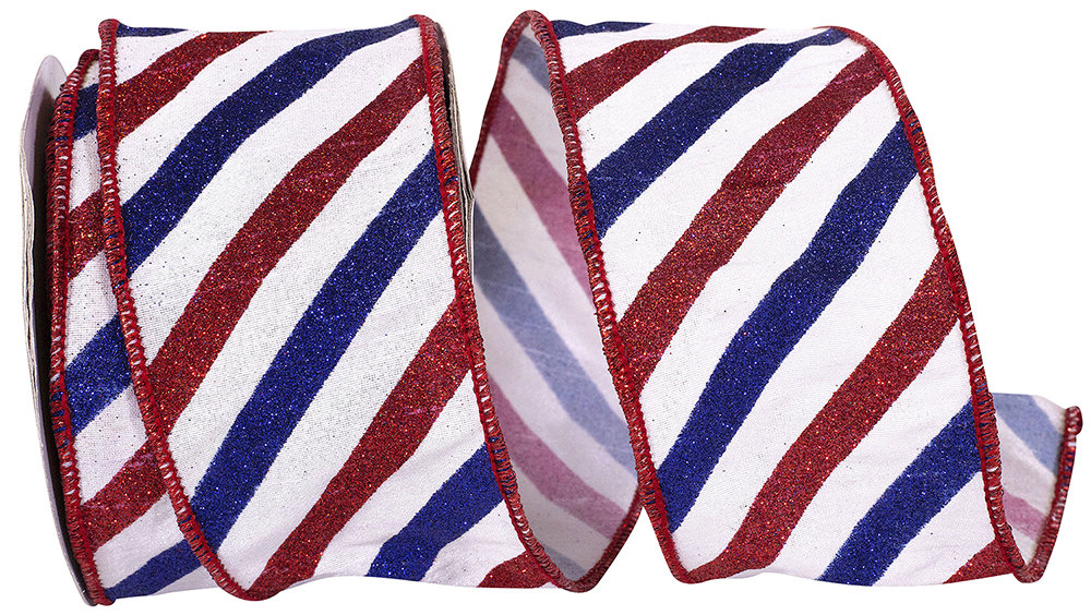 The Holiday Aisle® 2-1/2"X10Yd Red/White/Blue Diagonal Glitter Stripe ...