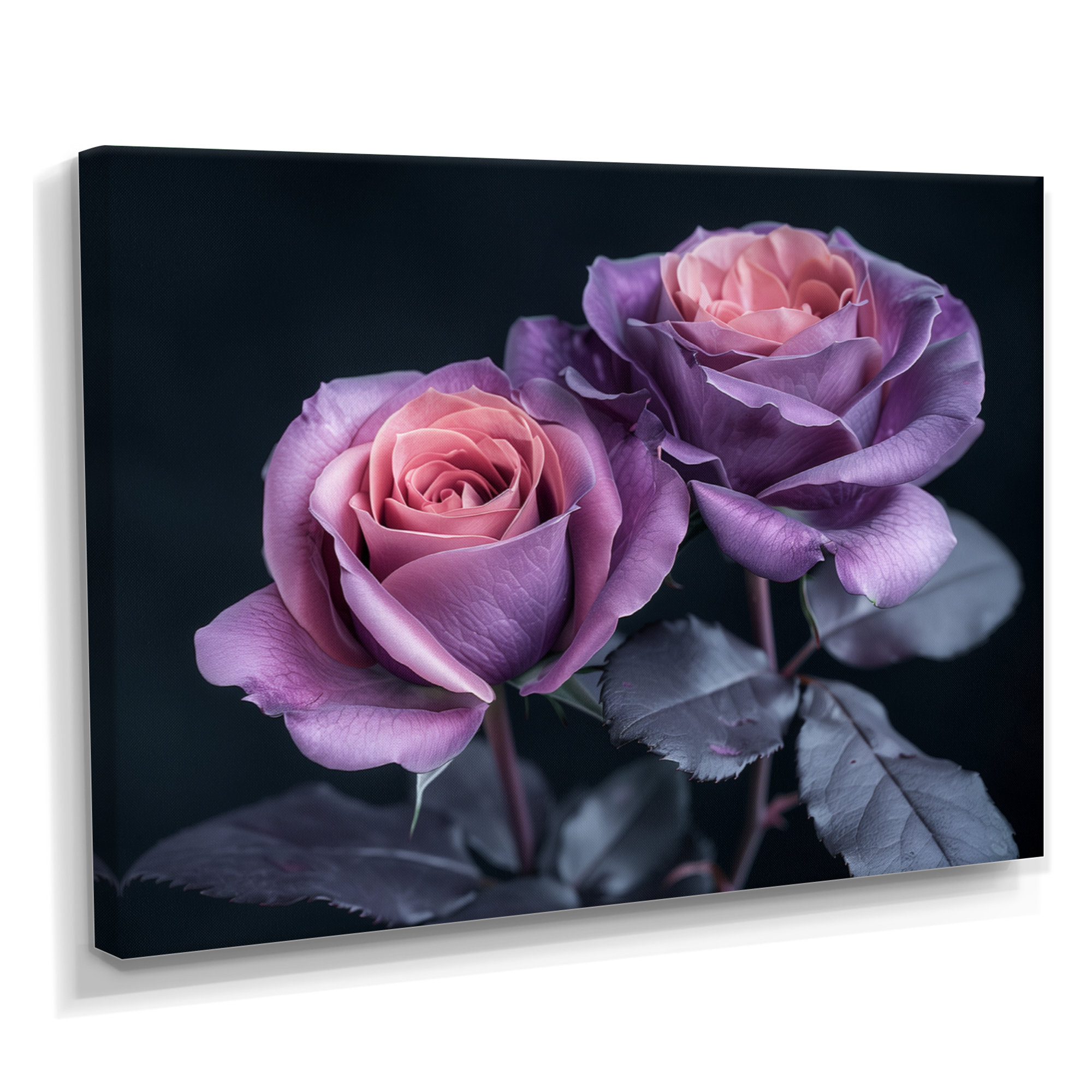 Latitude Run® Monochrome Black And Purple Roses Bloom - Roses Wall Art ...