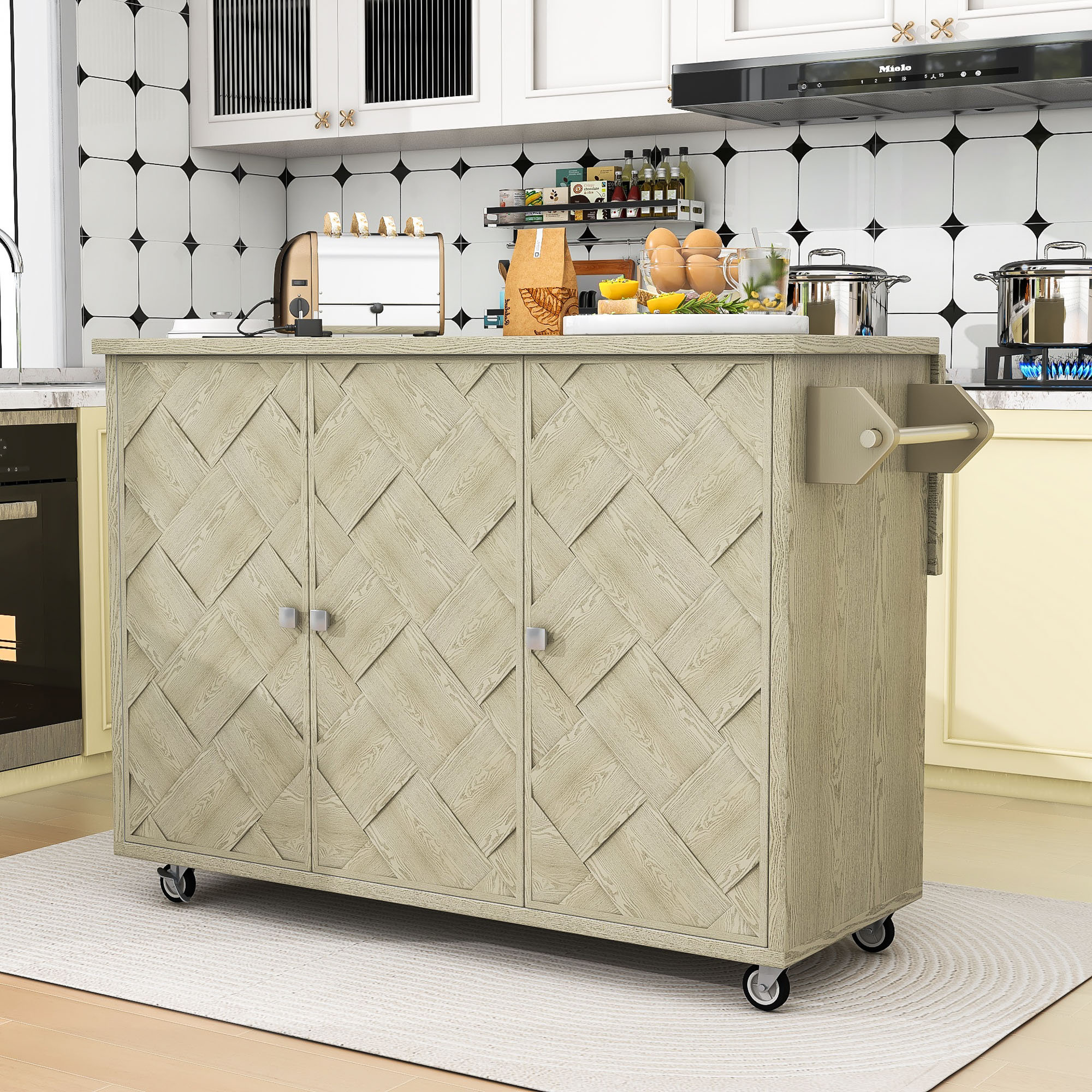 Latitude Run® Makaylin Modern Kitchen Island on Wheels with Drop Leaf ...
