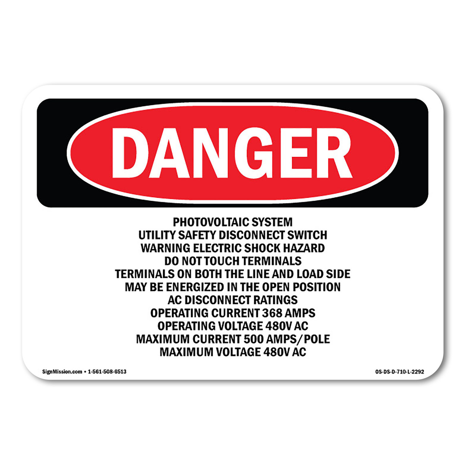 SignMission Photovoltaic System Utility Safety Disconnect Plastic Sign ...
