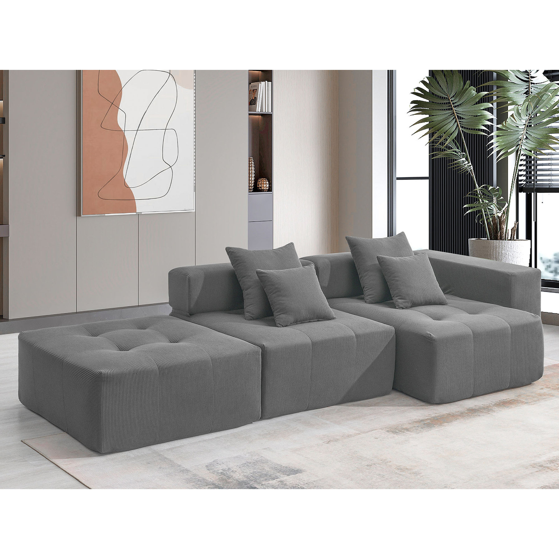 Latitude Run® L Shaped Modular Sectional Sofa, Minimalist Wrinkle ...