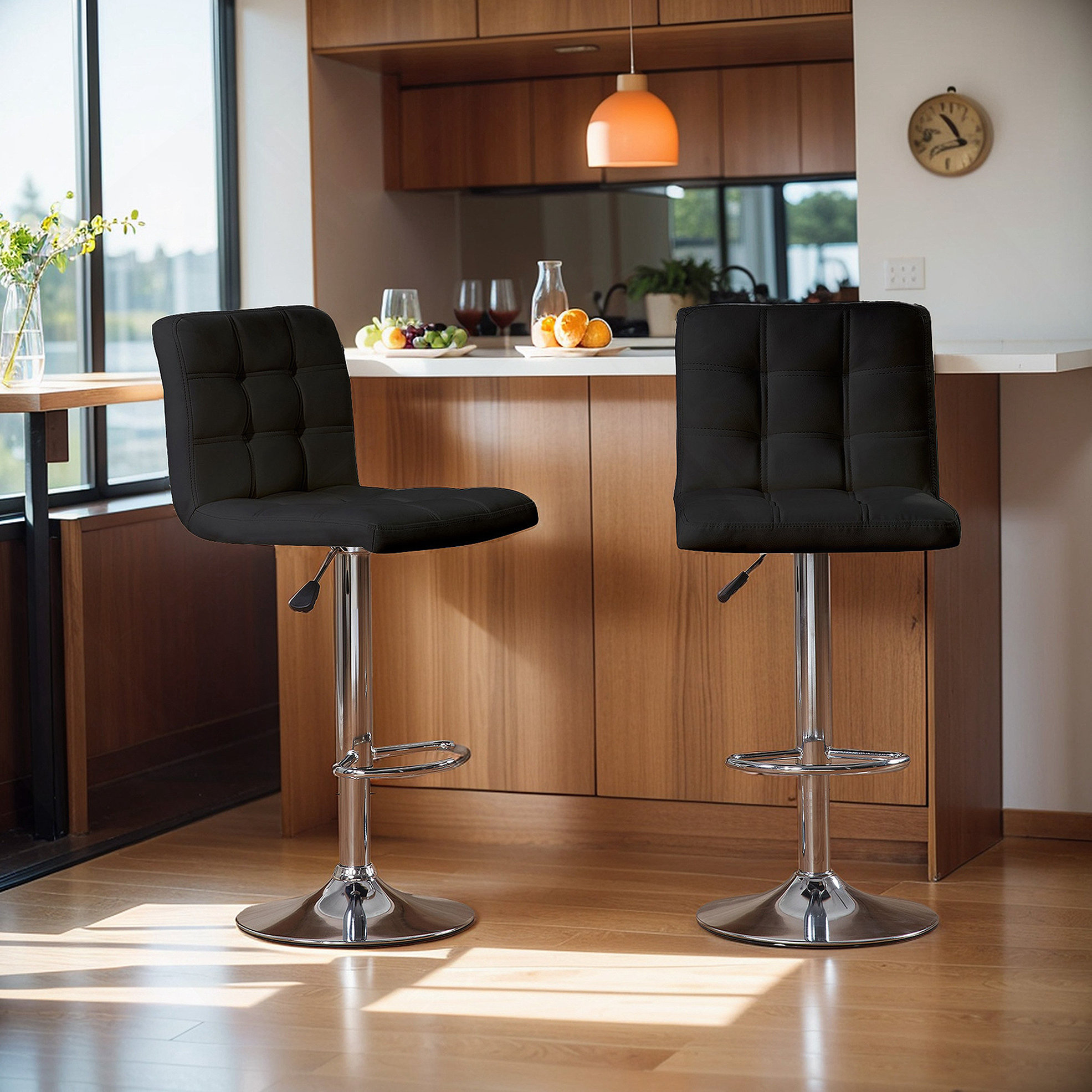 Ebern Designs Bar Stools 1 Set of 2, Counter Height Bar Stools, Square ...