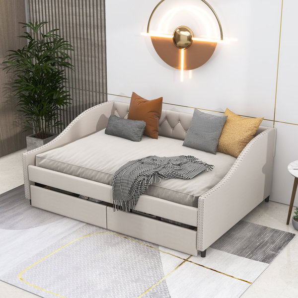 House of Hampton® Devyon Full Size 2 Drawers Upholstered Daybed with ...