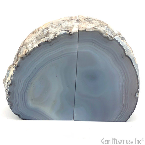 GEMMART USA Black Geode Bookend, Unique Agate Bookend Pair, Mineral ...