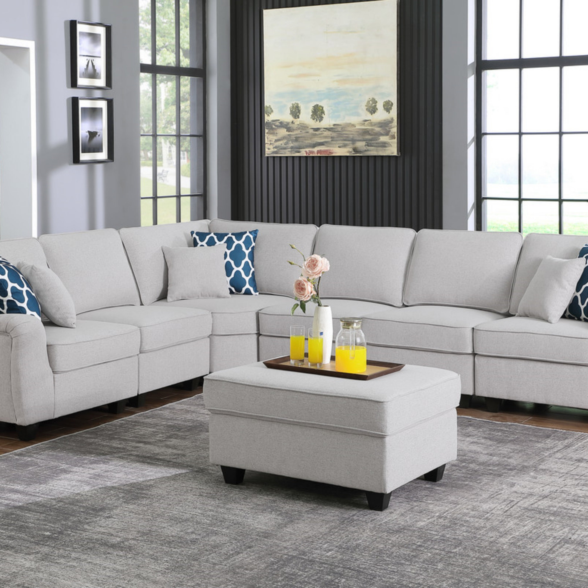 Latitude Run® Linen 7Pc Modular L-Shape Sectional Sofa And Ottoman ...