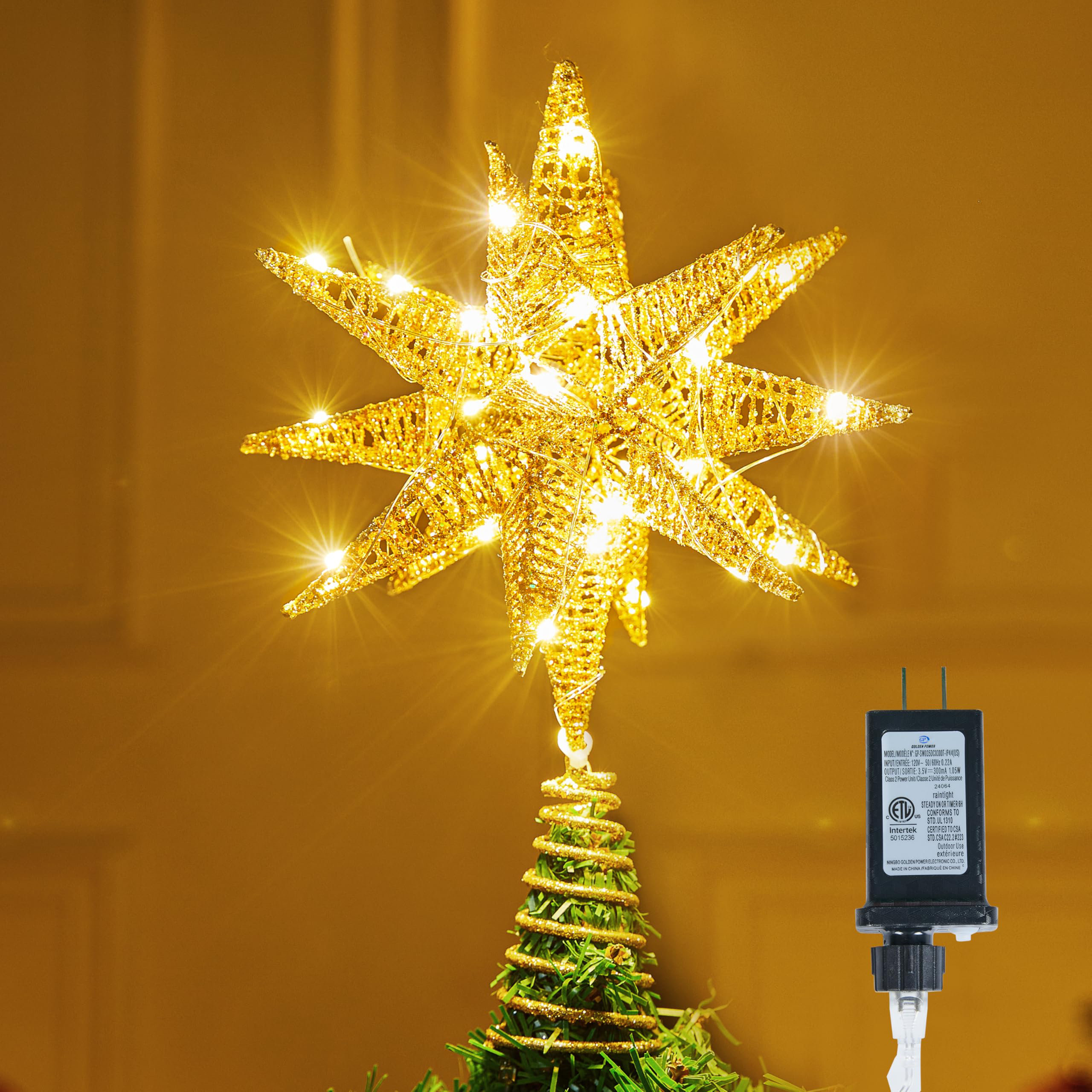 The Holiday Aisle® 11in Metal 3D Glitter Star Christmas Tree Topper ...