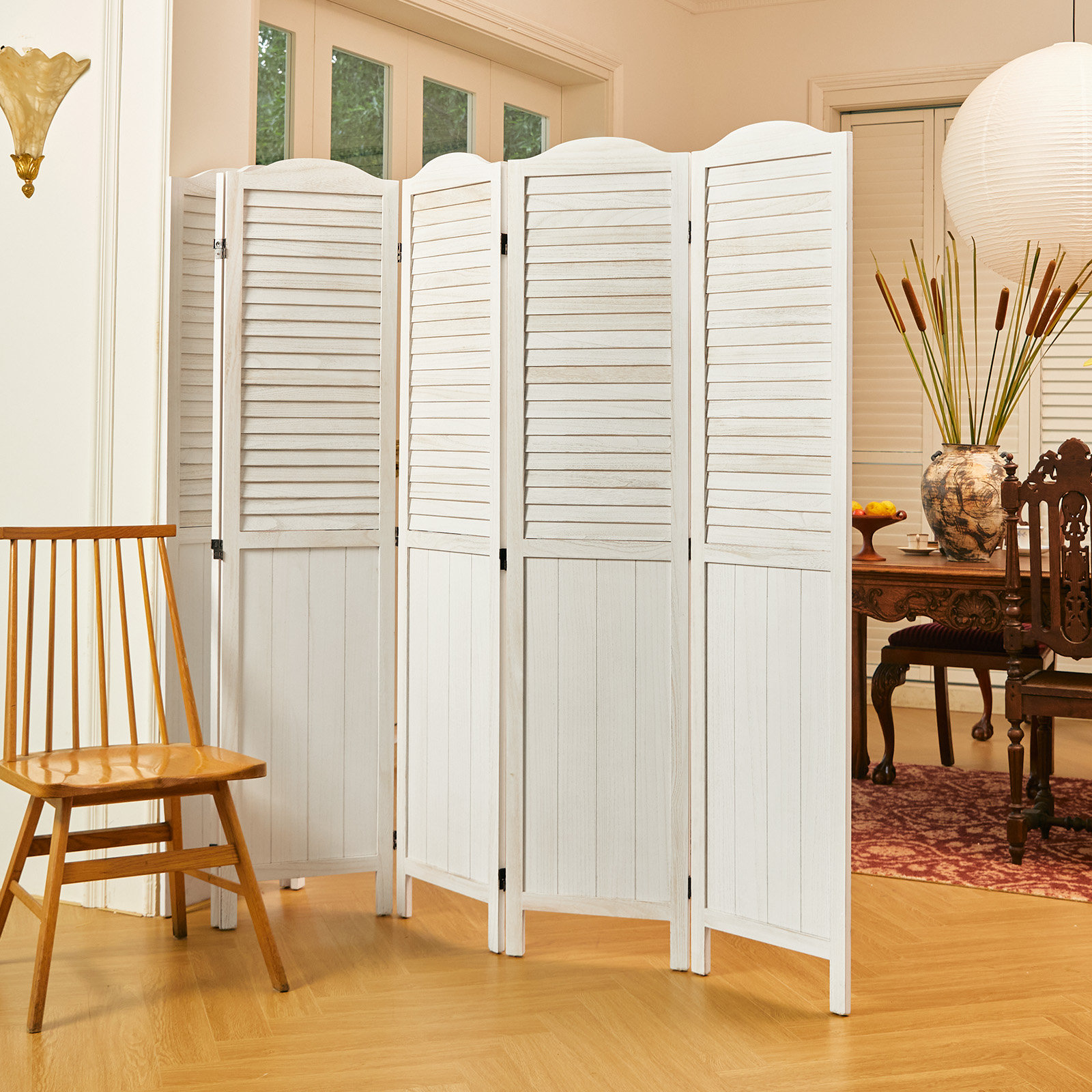 Gracie Oaks Solid Wood Folding Louver Privacy Screen Partition Room ...