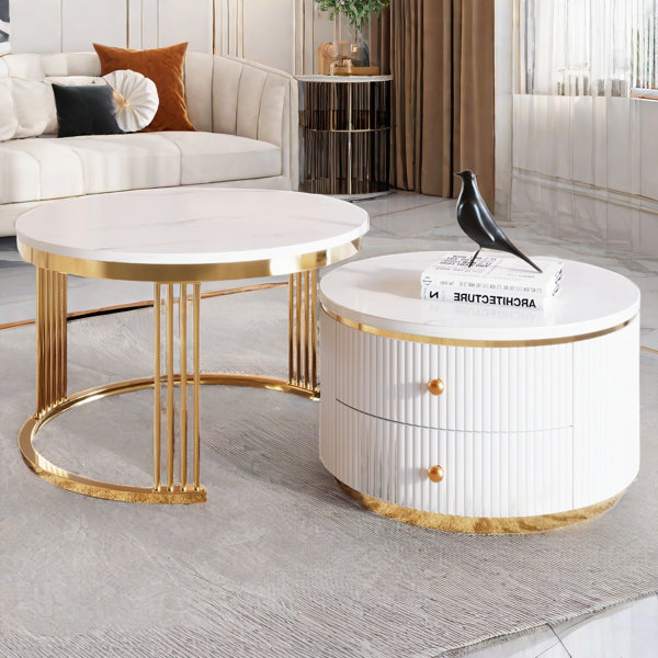 Mercer41 Modern 2 Pieces Round Nesting Lathgertha With 2 Drawers And ...