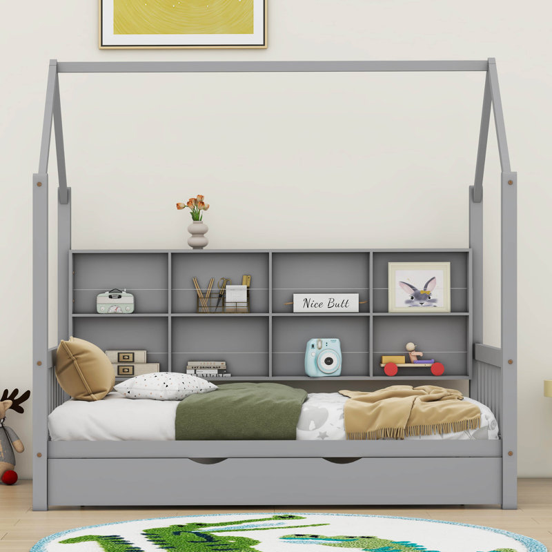 Harper Orchard Kallson Wooden Twin Size House Bed with Trundle | Wayfair