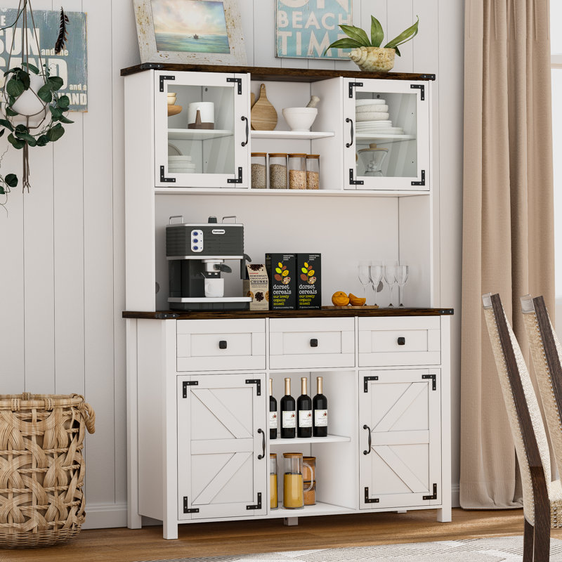 Gracie Oaks Araf Farmhouse Kitchen Pantry Storage Cabinet, 68" Buffet ...