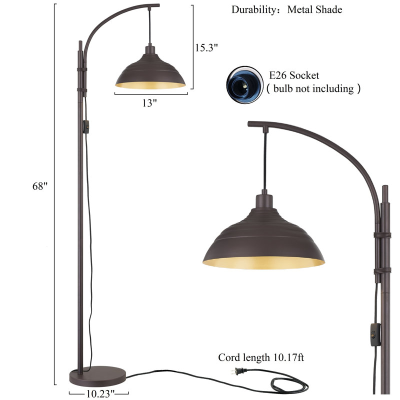 WOXXX 68" Industrial Floor Lamp Modern Rustic Task Floor Lamp in Gold ...