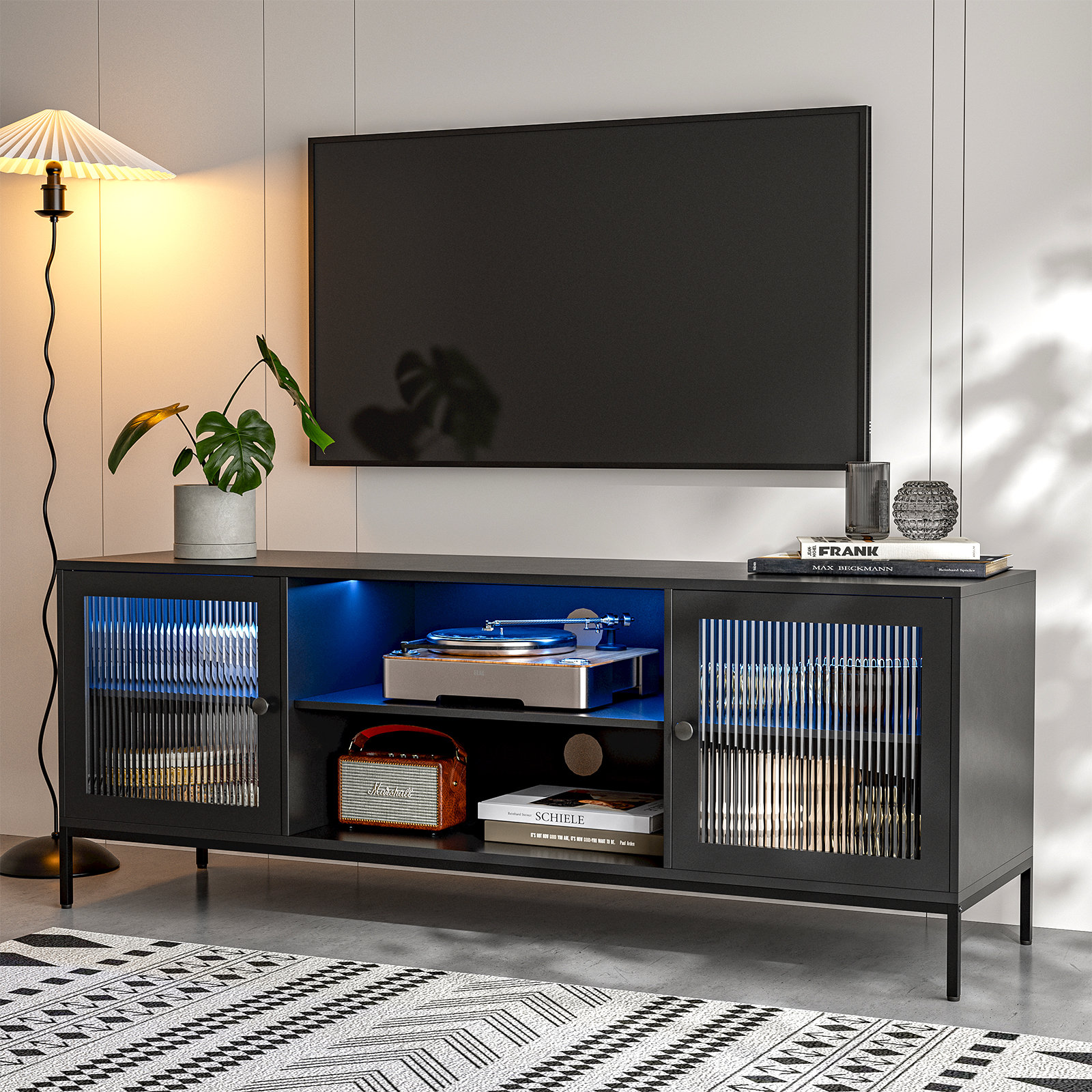 Hokku Designs Modern Led Tv Stand For 65 Inch Tv, Black Entertainment ...