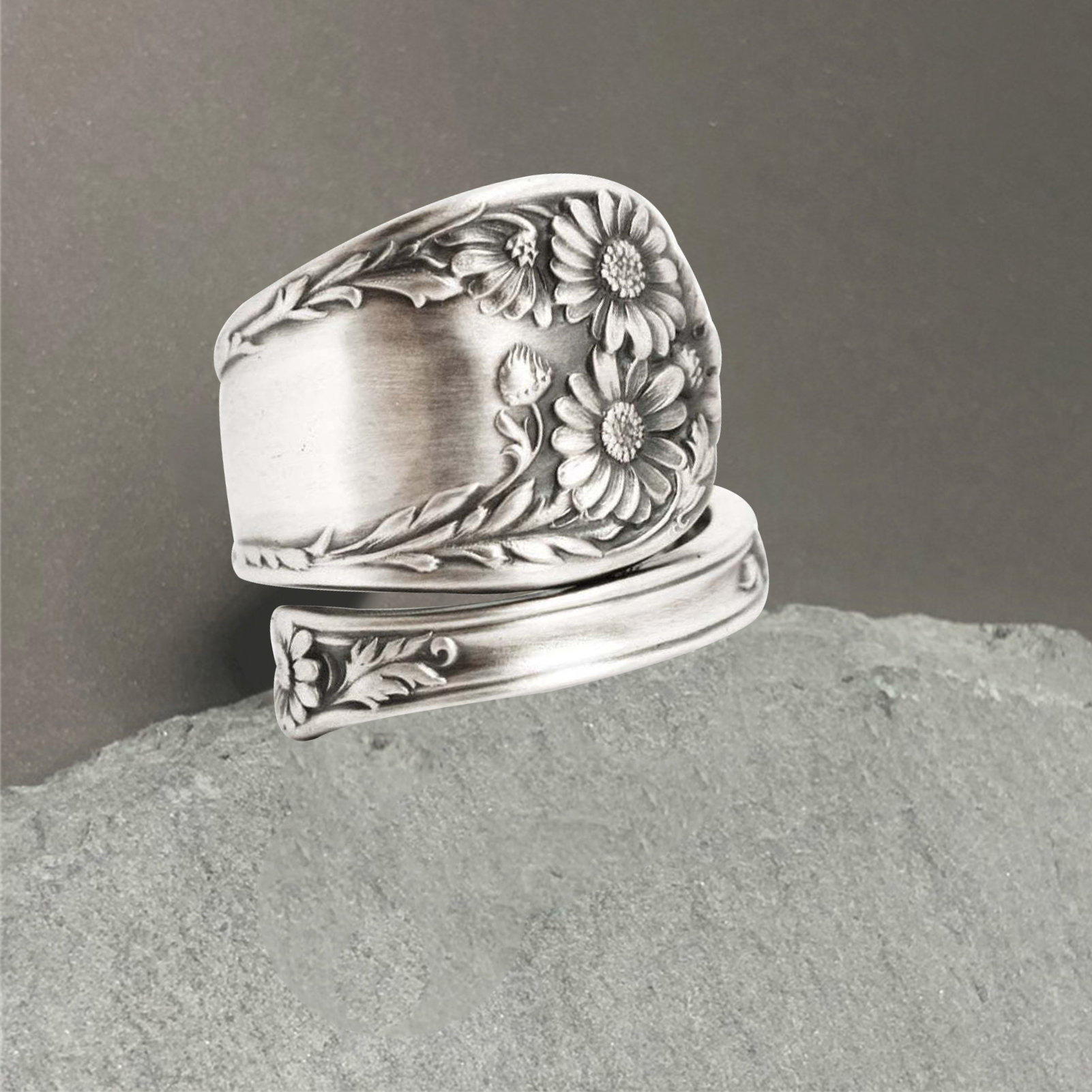 Bungalow Rose Sunflower Spoon Adjustable Ring Boho Vintage Finger Open ...