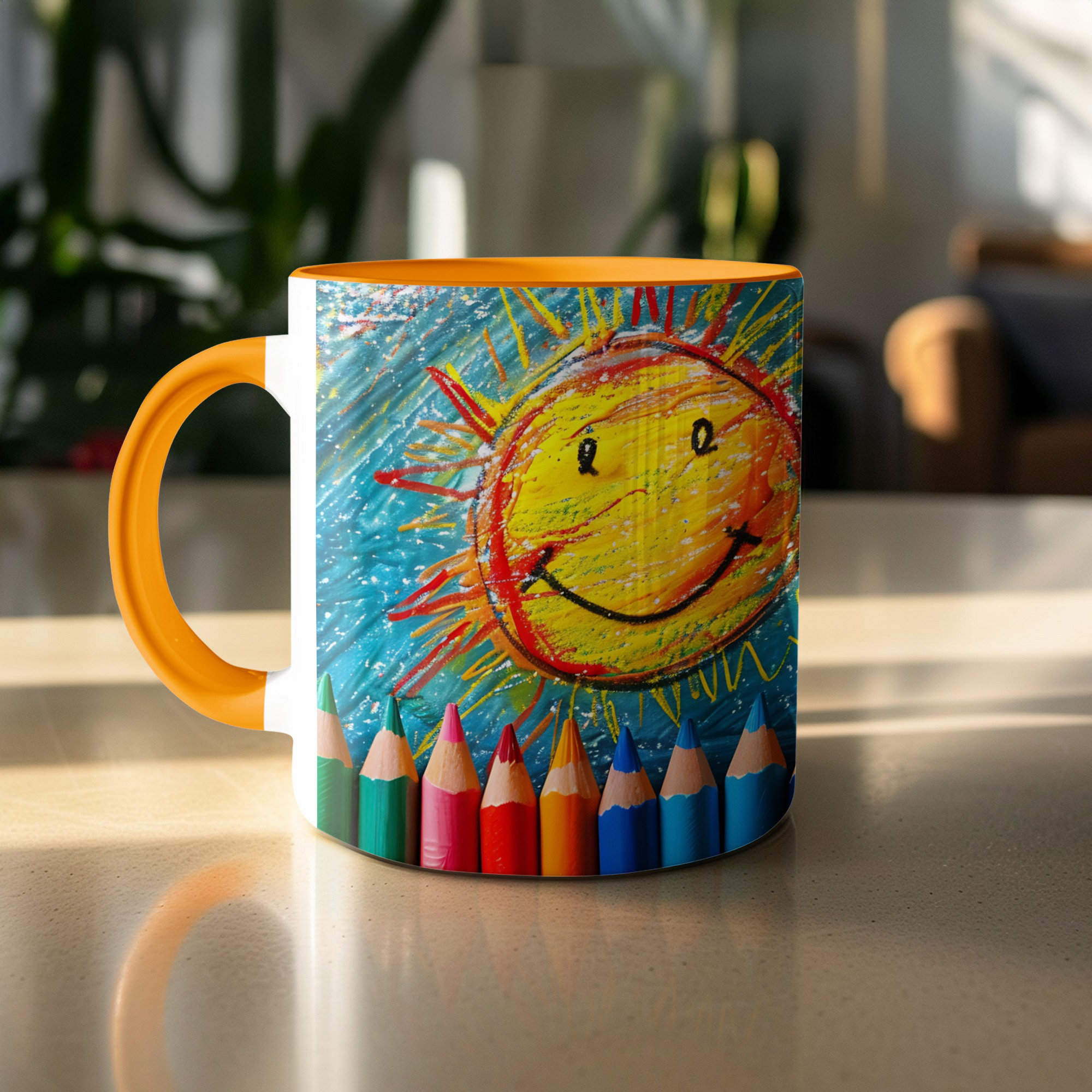 East Urban Home Set of 4 Kids Drawing Style 11oz Accent Mugs – White ...