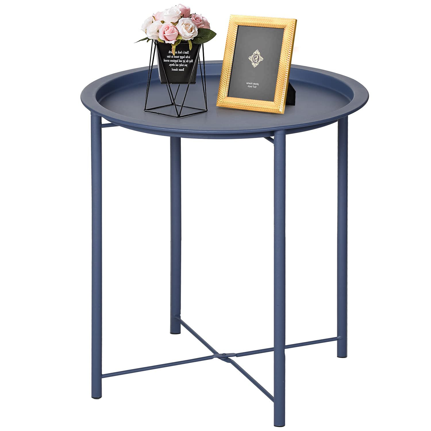 Latitude Run® Compact Foldable Side Table - Rustproof Metal Tray For ...