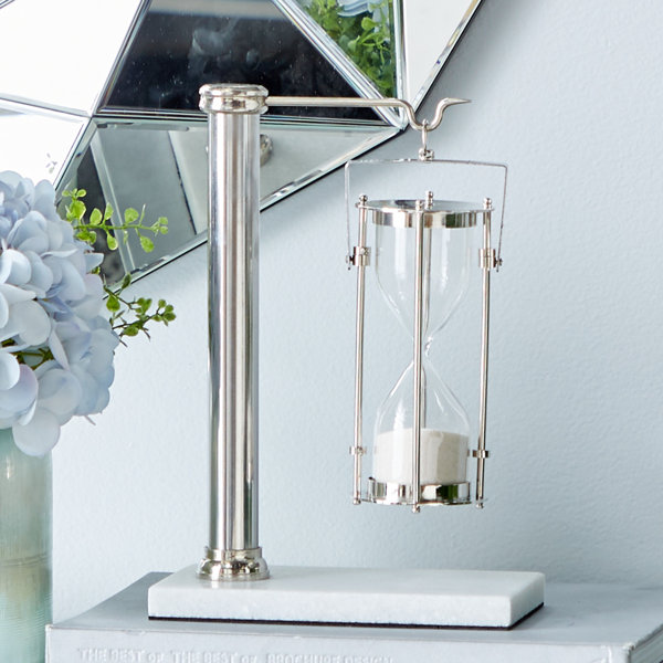 Novogratz Silver Brass Hanging Sand Timer On Rectangular White Marble ...