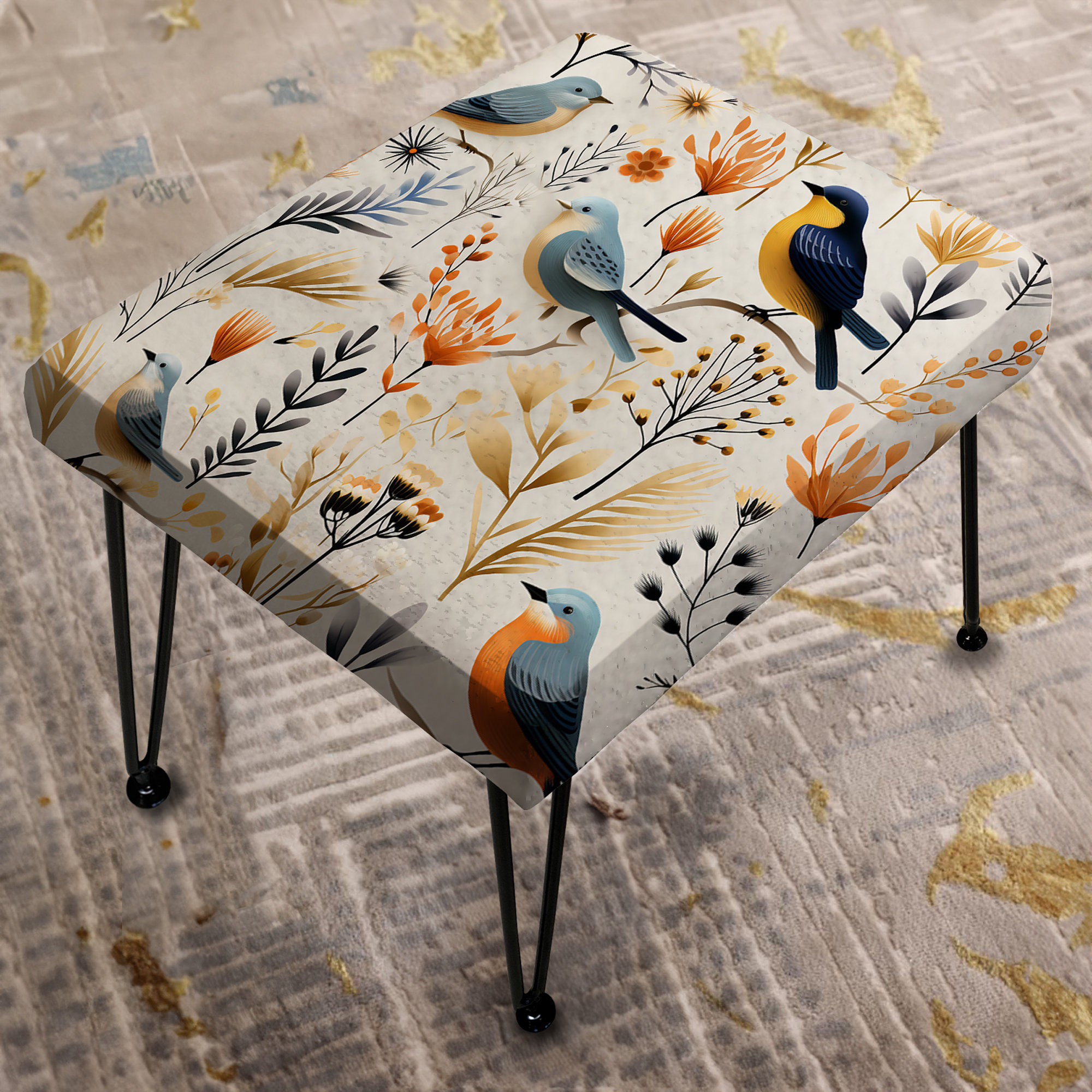 Design Art Scandinavian Floral Modern Birds - Floral Rectangle Ottoman ...