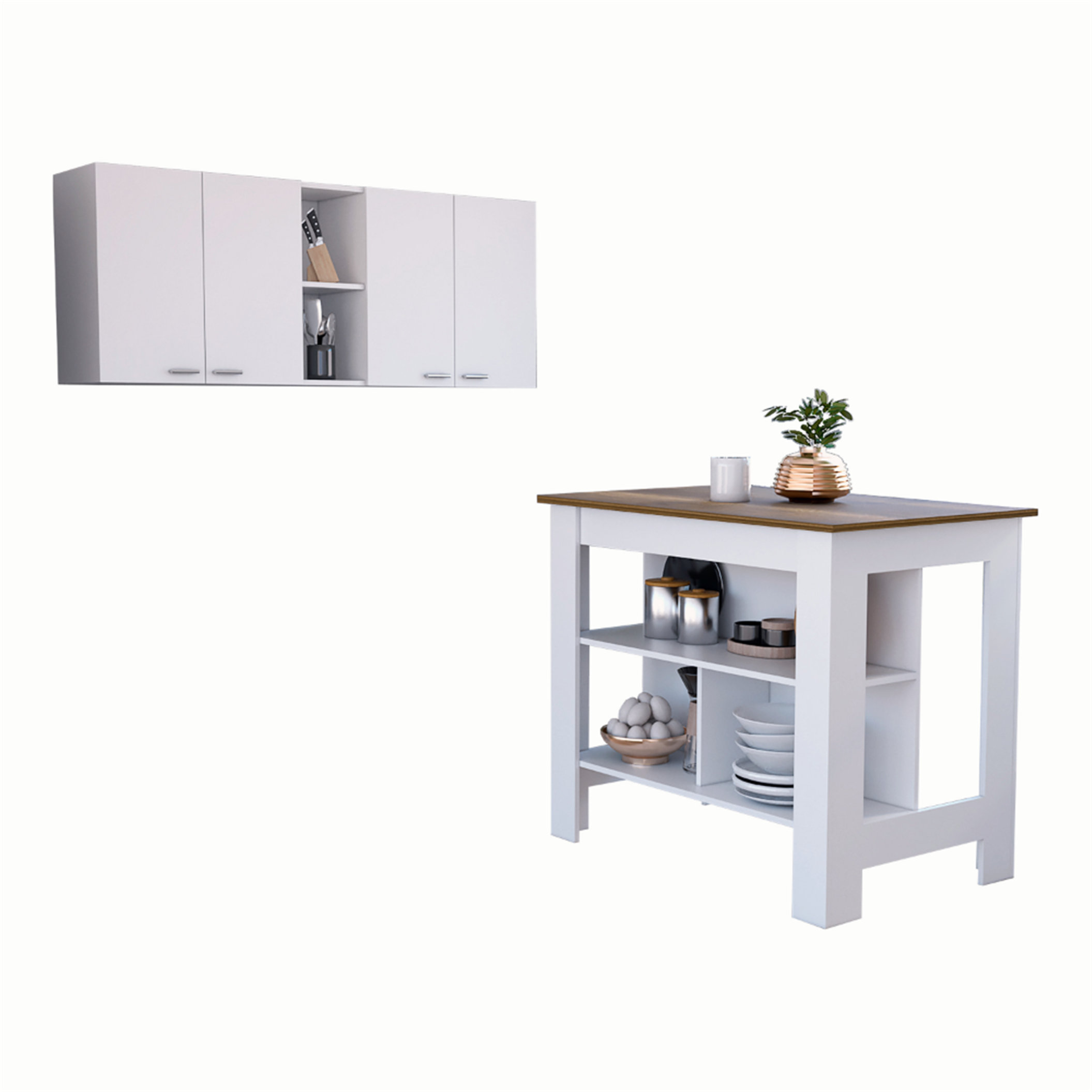 Latitude Run® Versatile 7-Shelf 4-Door Kitchen Set with Island and Wall ...
