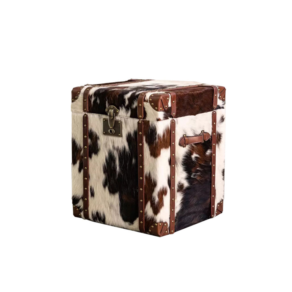 Industrial Style Sofa Cowhide Side Table With Wooden Frame 23.62 ...