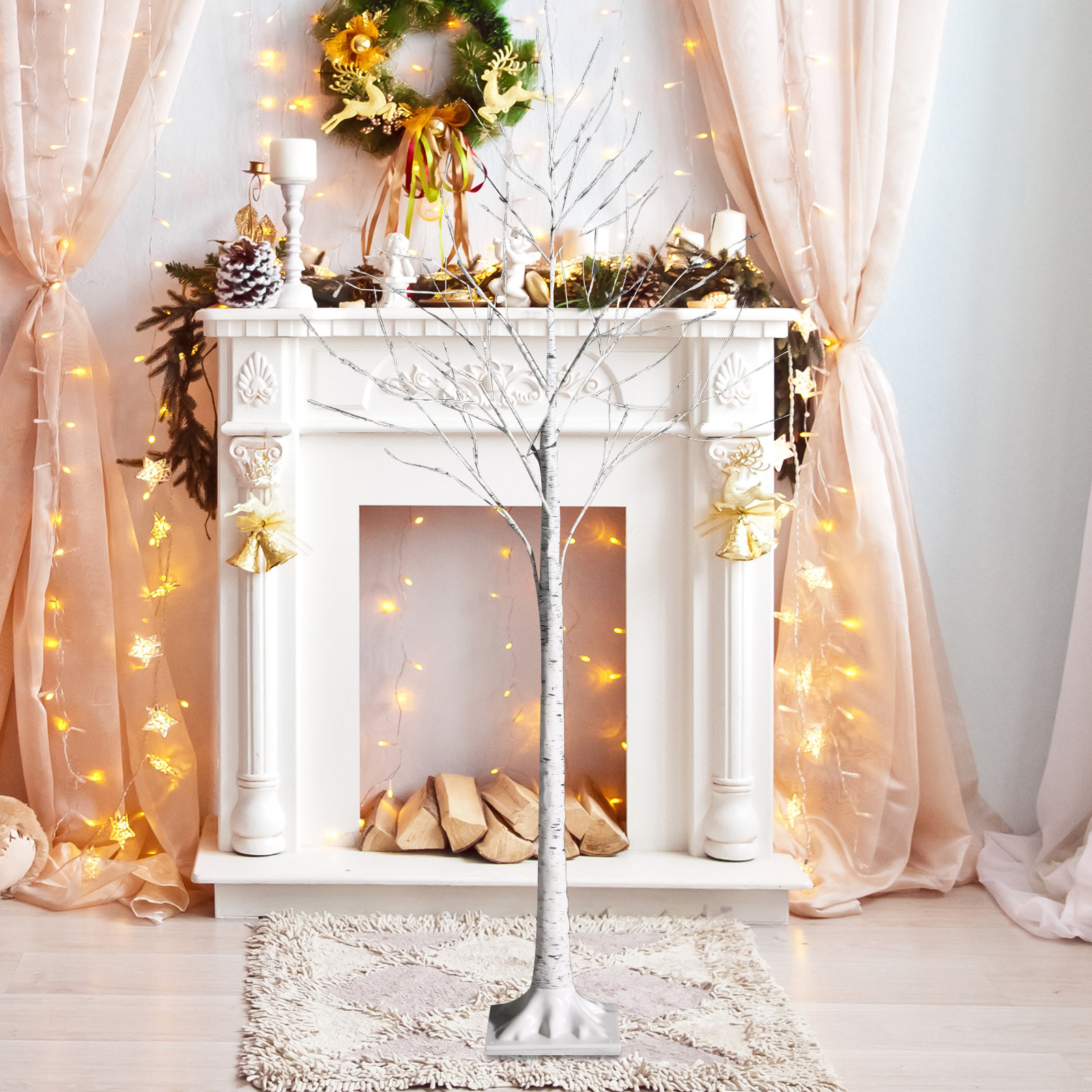 The Holiday Aisle® Kaidyn 5 Ft. Led Lighted Artificial White Twig Birch ...