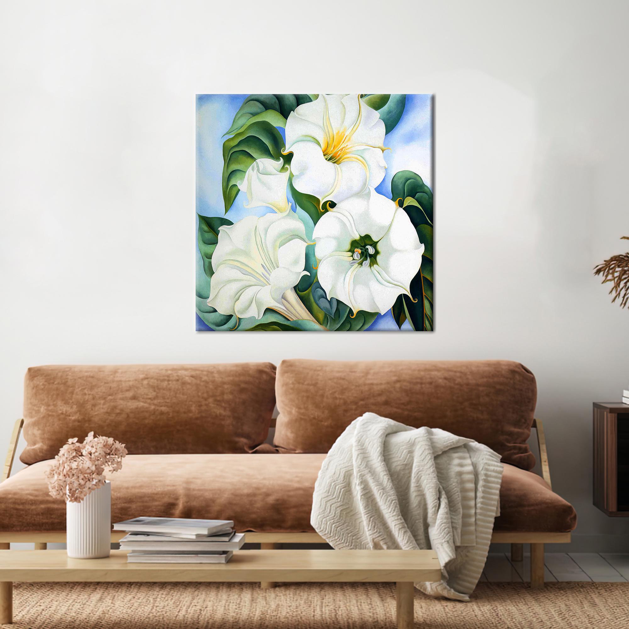 Red Barrel Studio® Leaf and Datura Inoxia Flower Wall Art on Cotton ...