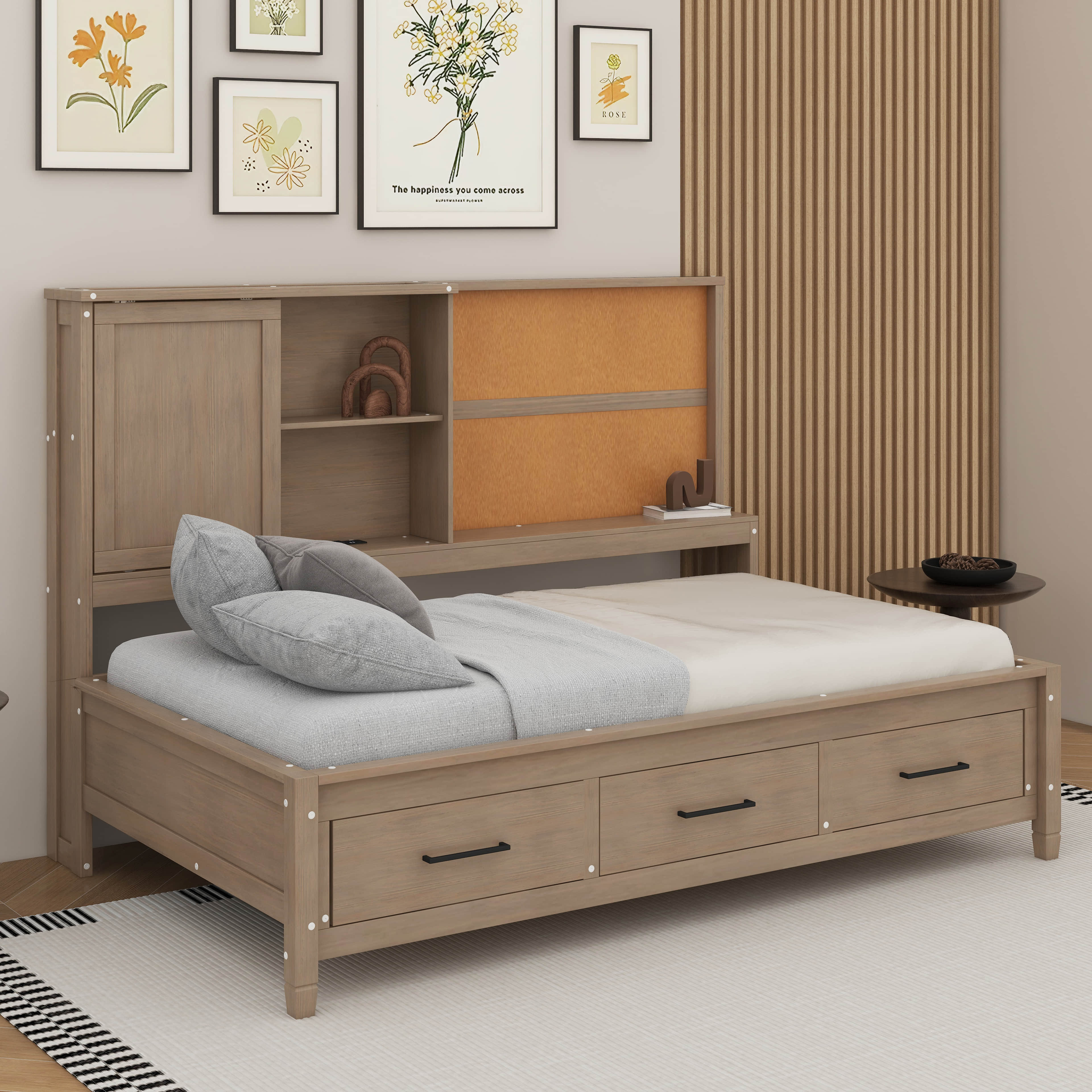 Alcott Hill® Twin Size Lounge Daybed With Storage Shelves, Cork Board ...