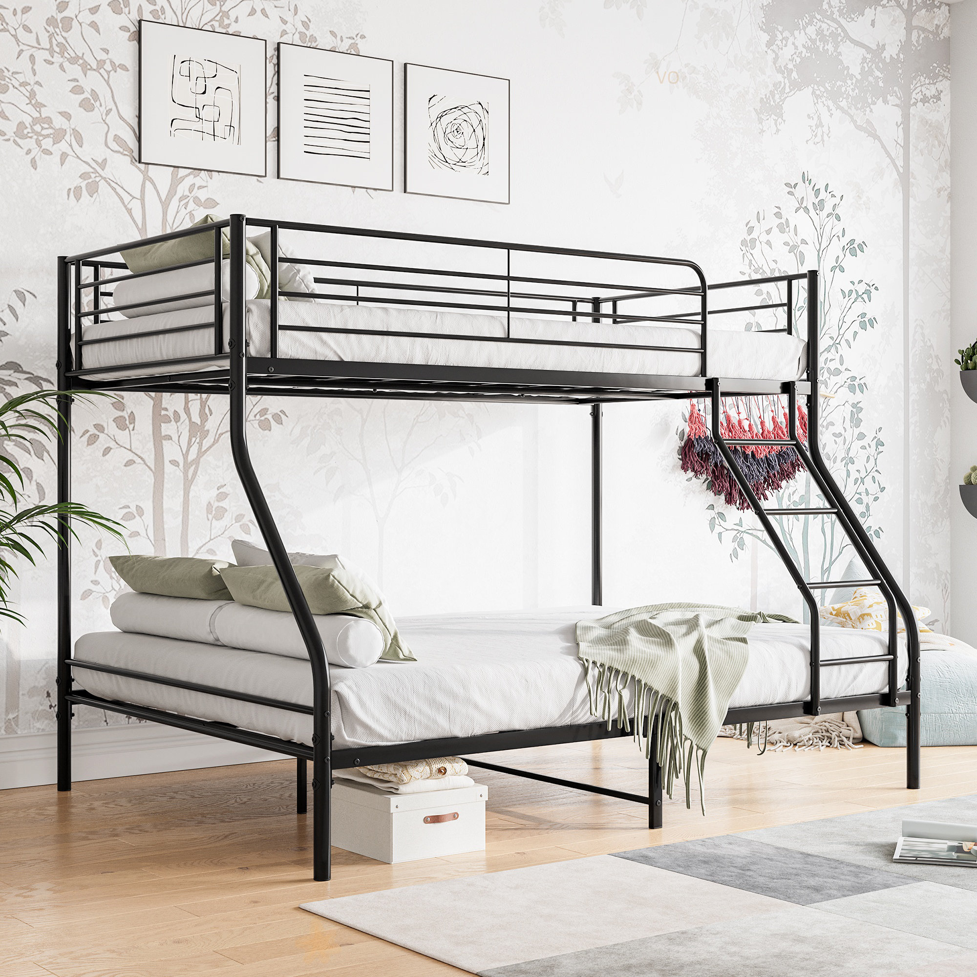17 Stories Heavy Duty Metal Bunk Bed Full Over Queen Bunk Bed Frame For ...