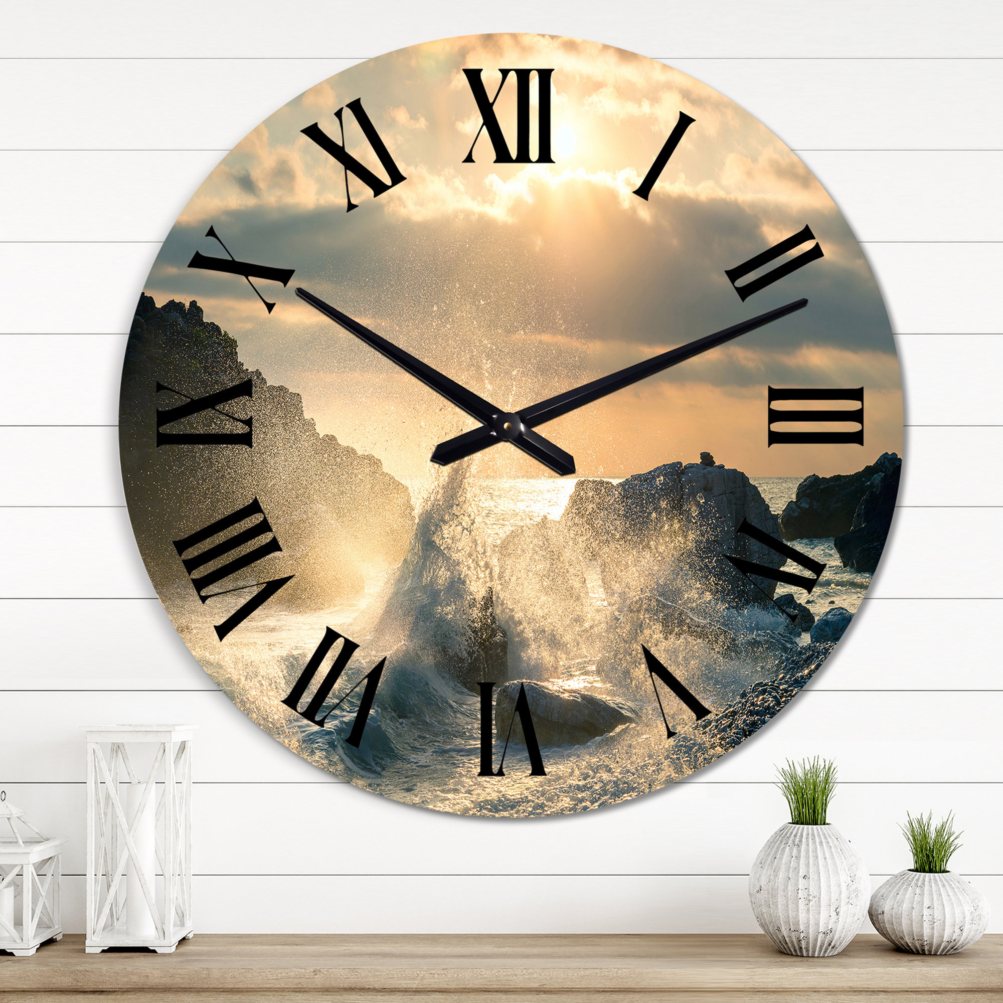 East Urban Home Big Wave Hit The Rock at Beach - Nautical & Coastal ...