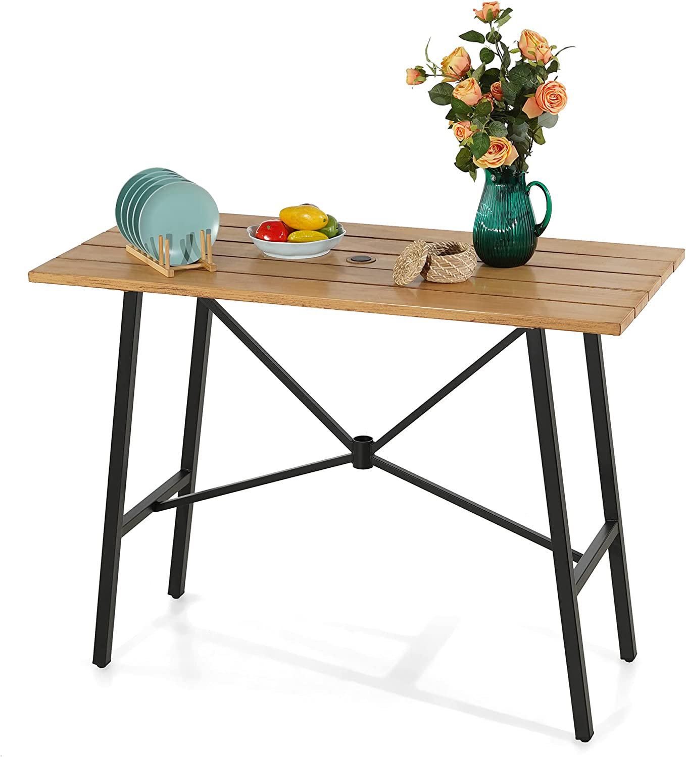 17 Stories Outdoor Patio Bar Table Metal, Rectangular Bar Height Dining ...