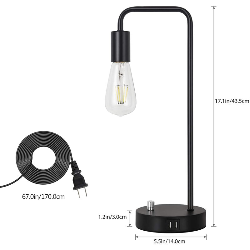 17 Stories Table Lamp Metal Iron Plate Base + USB Black - Wayfair Canada