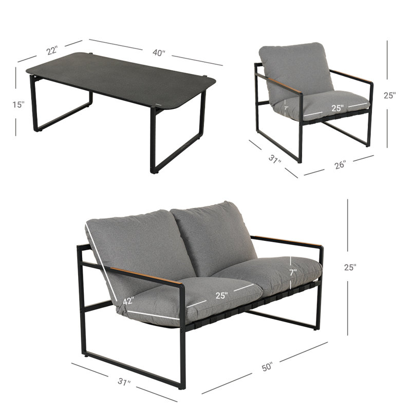 Winston Porter All Steel Detachable Webbing Sofa Set Of 4 Pieces ...