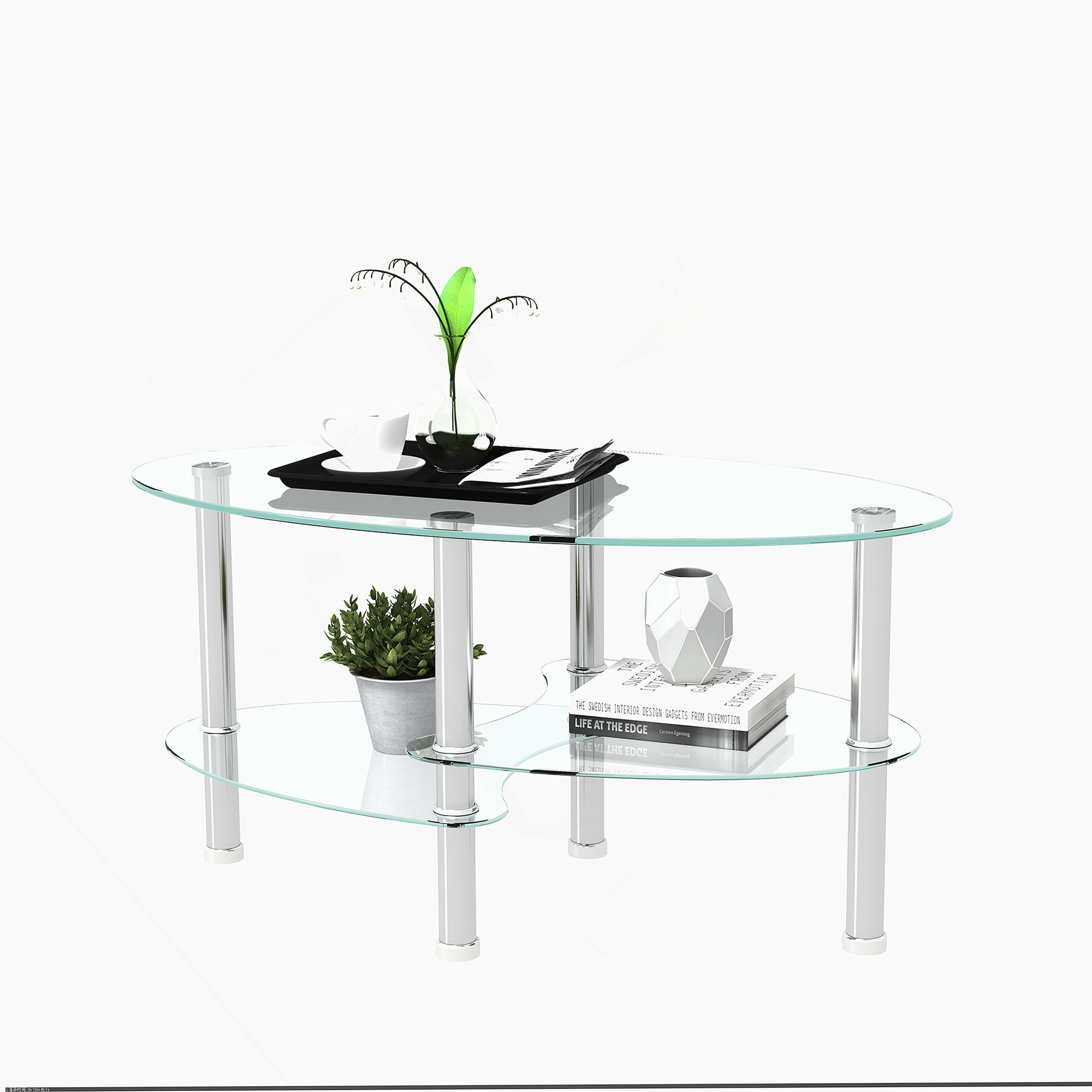 Wrought Studio™ Oval glass coffee table, modern table with stainless ...