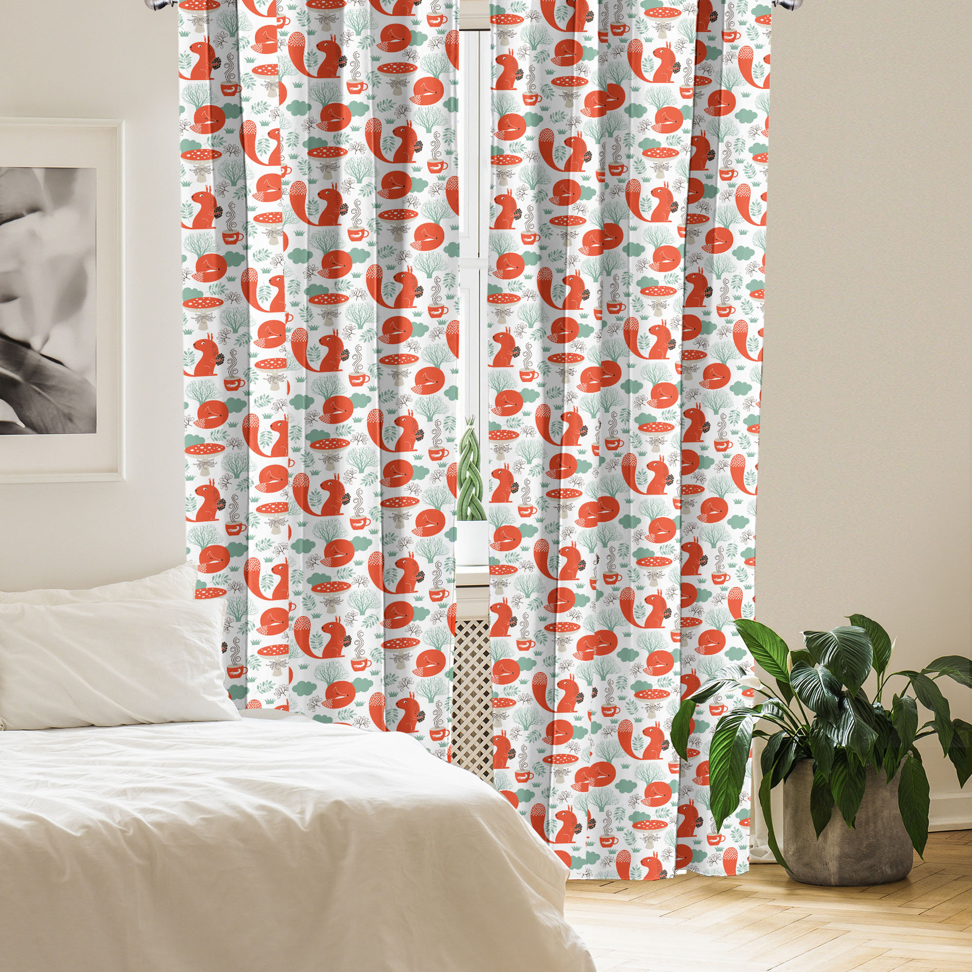 East Urban Home Fox 4-Panel Curtains, Forest Animals and Foliage, Dark ...