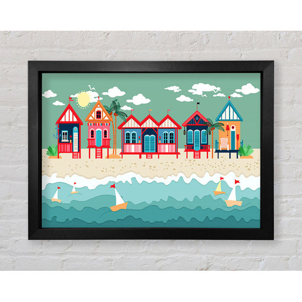 Bright Star Beach Huts And Sailboats - Single Picture Frame Print ...