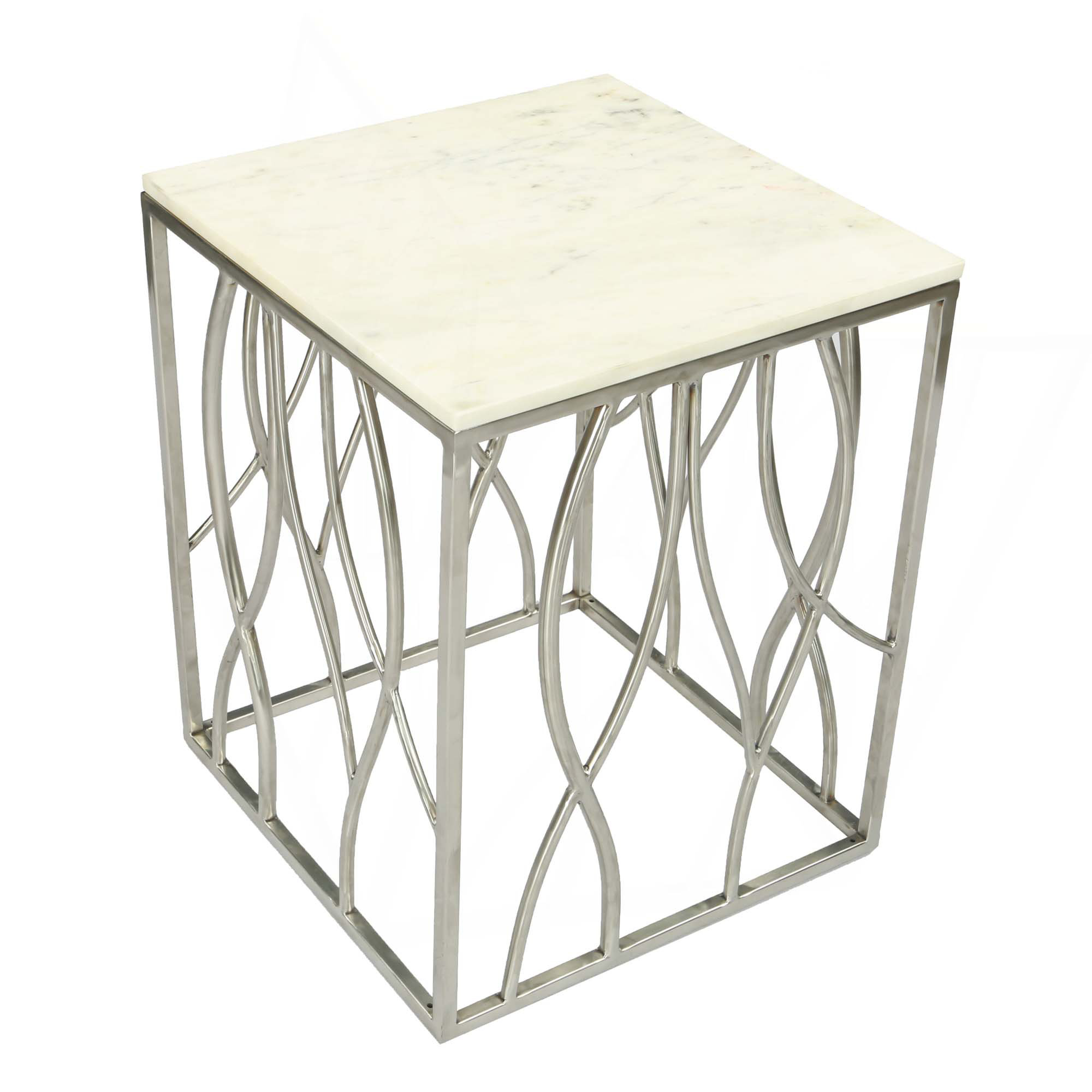 Ivy Bronx Square Marble End Table With Stainless Steel Base | Wayfair