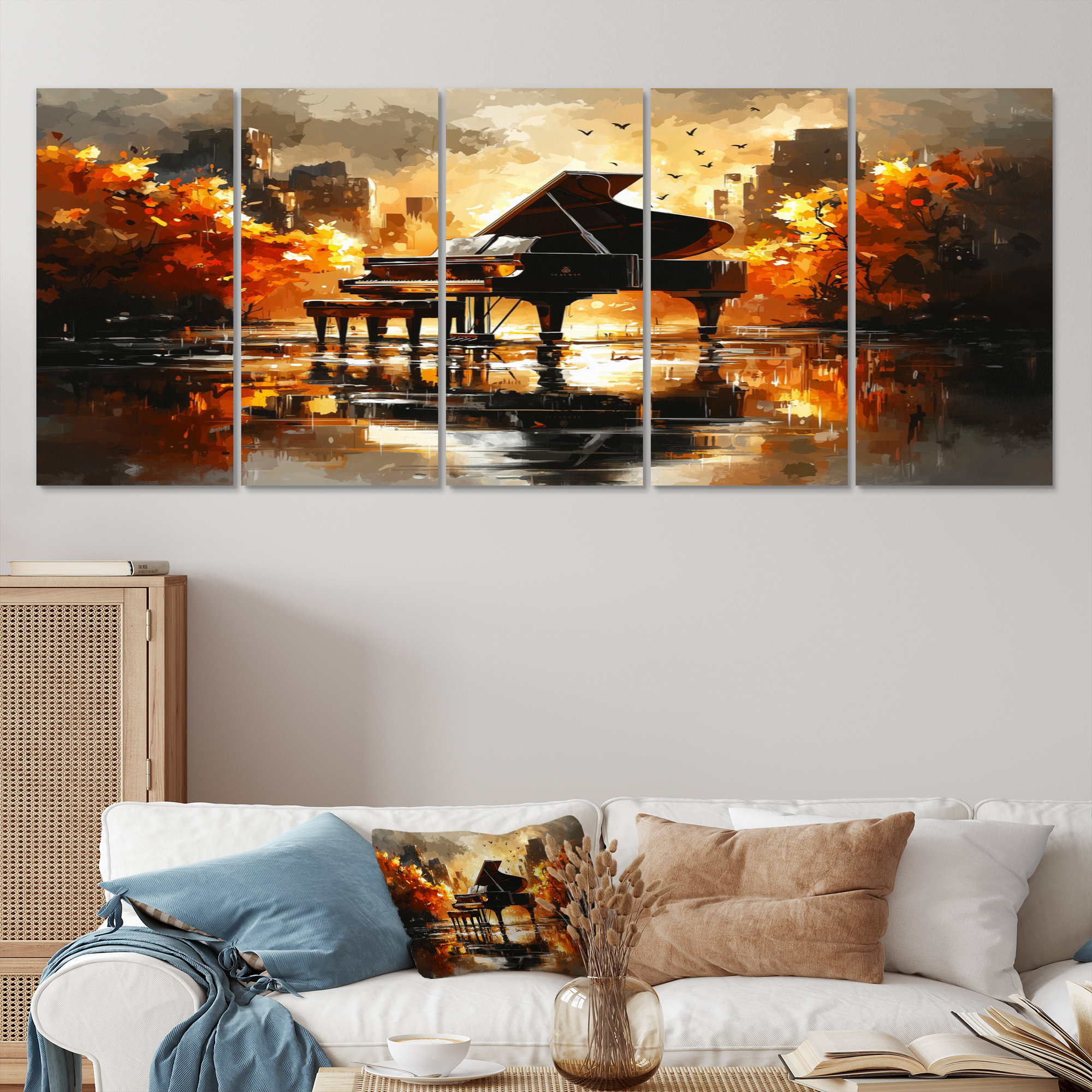 Winston Porter Orange Black Piano On Stage III - Music Piano Wall Art ...