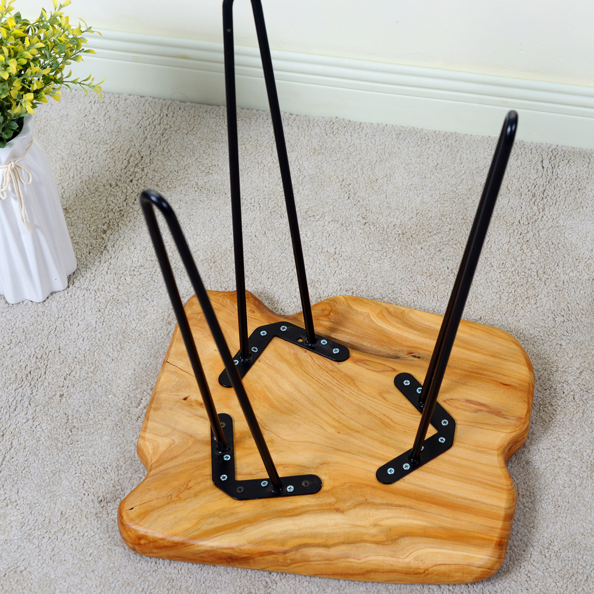 Union Rustic Natural Edge Side Table, Retro Square Iron Frame Support ...