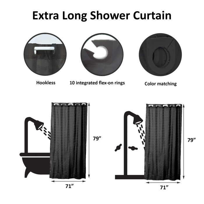 Evideco Cubic Hookless Extra Long Shower Curtain Polyester & Reviews ...