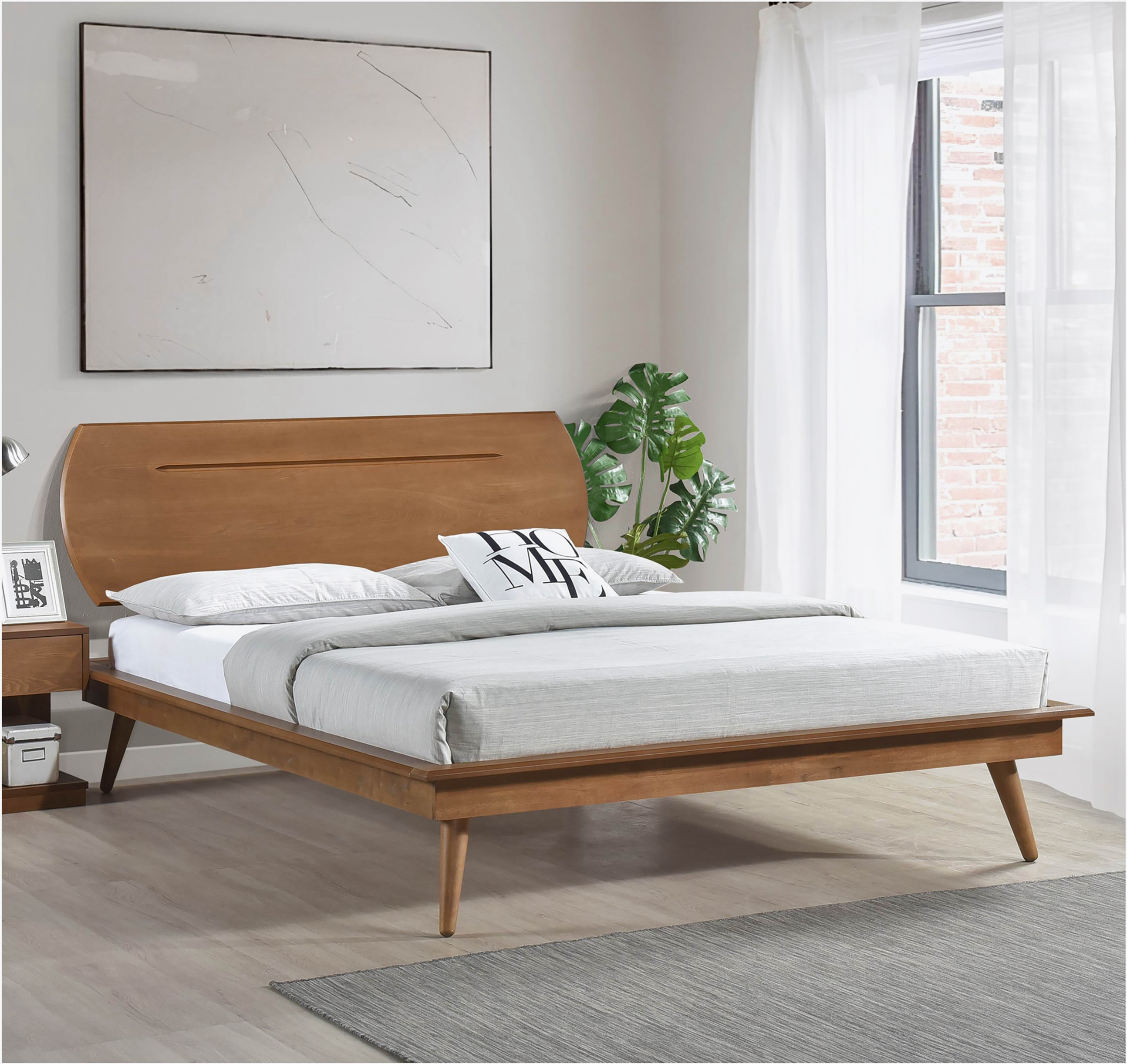 George Oliver Country Casual Style Platform Bed with Oval Headboard 1pc ...