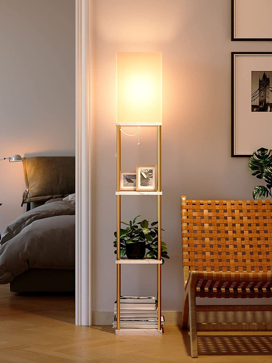 Mercer41 Madolyn 64'' Marble Texture+Gold Frame LED Column Floor Lamp ...