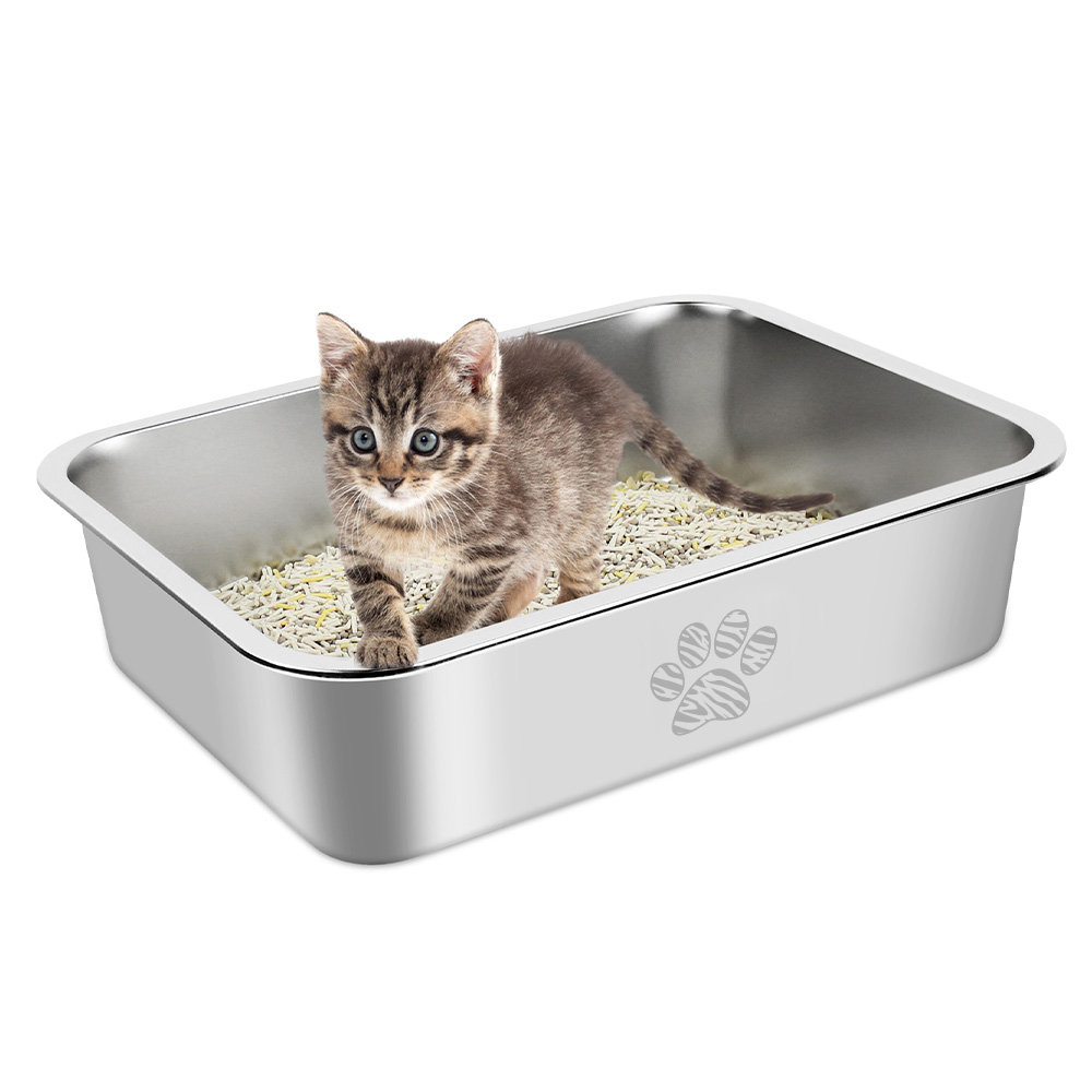 Tucker Murphy Pet™ Stainless Steel Cat Litter Box, High Walled Metal ...