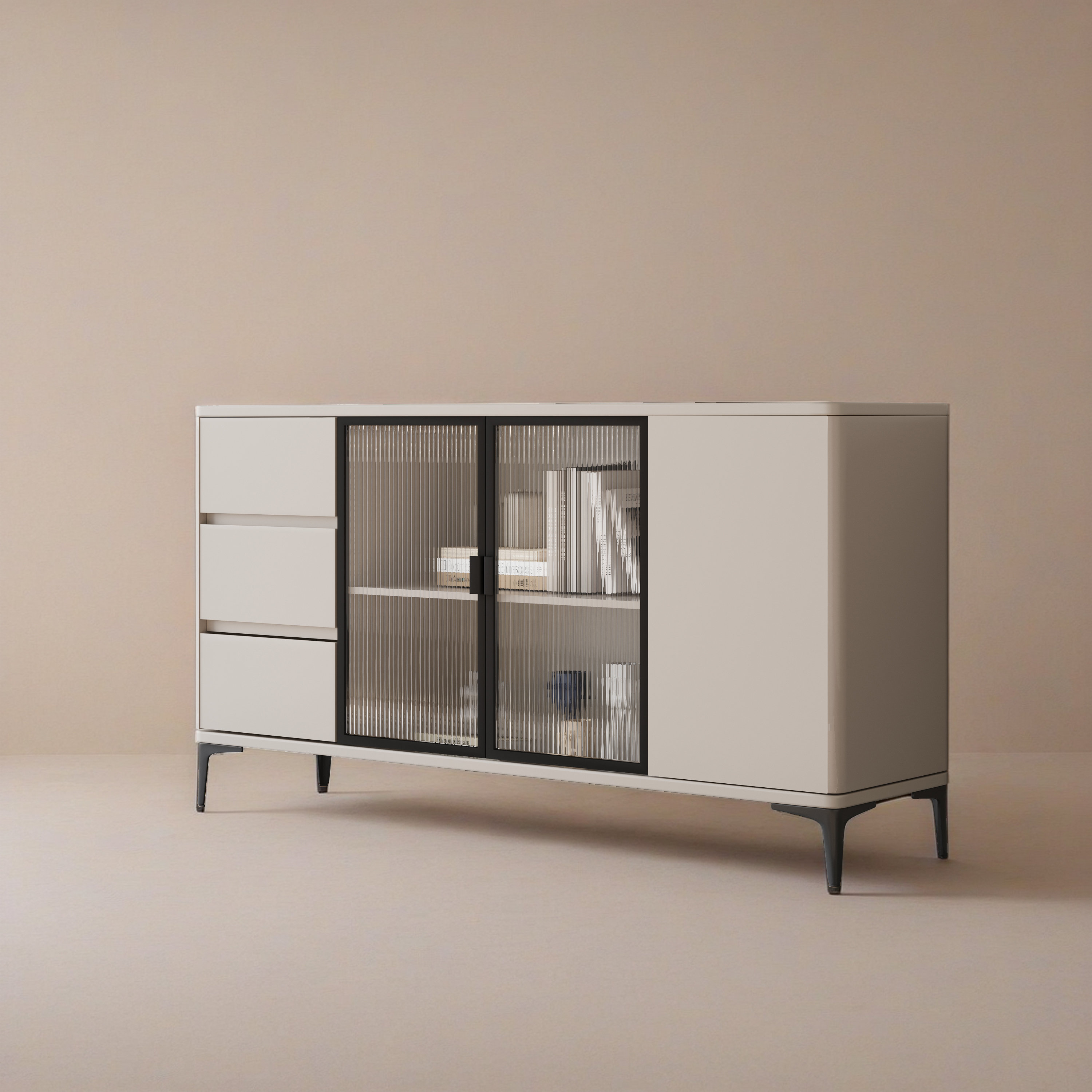 Corrigan Studio Elegant Dining Side Cabinet With Glass Doors And Three ...