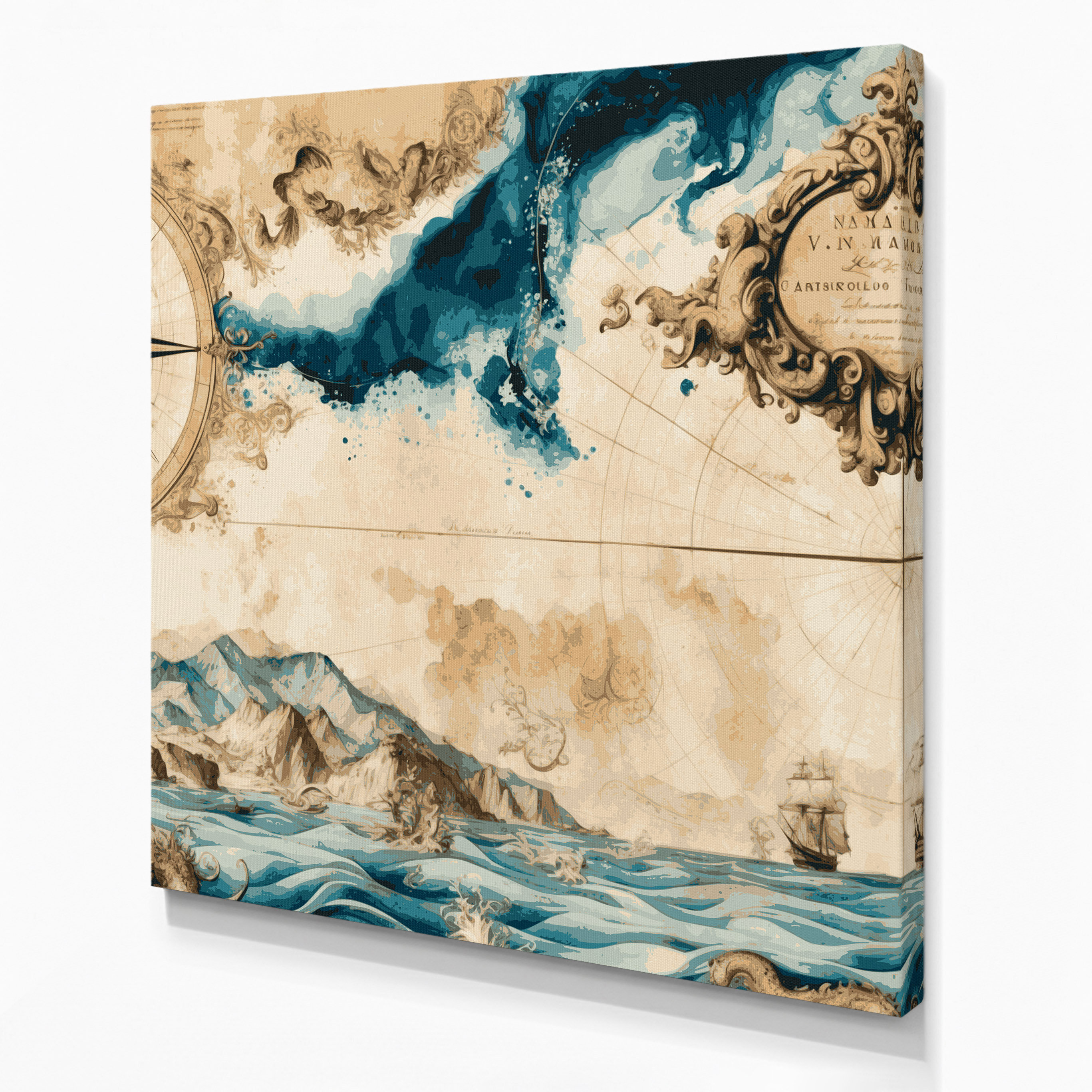 Breakwater Bay Coastal Nautical Map Plus Beige Canvas Wall Art | Wayfair