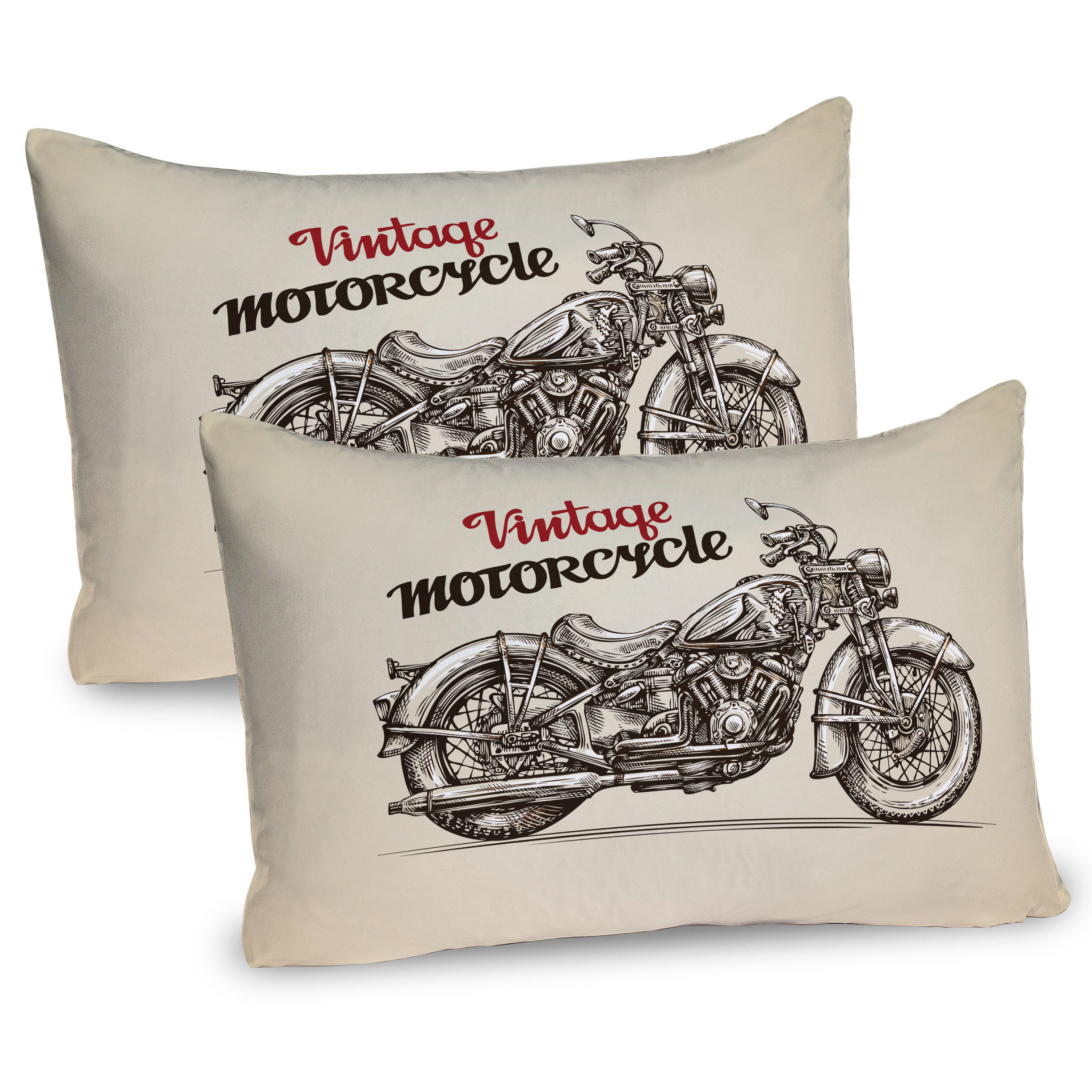 Ambesonne Motorcycle Pillow Sham 2 Pack Chopper Style Bike Beige and ...