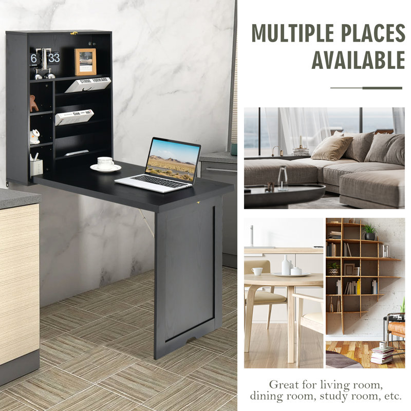 Ebern Designs Folding Wall-mounted Desk Convertible Computer Desk ...