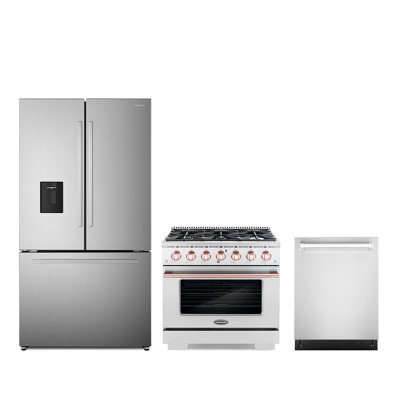 Cosmo 3 Piece Kitchen Appliance Package with French Door Refrigerator ...