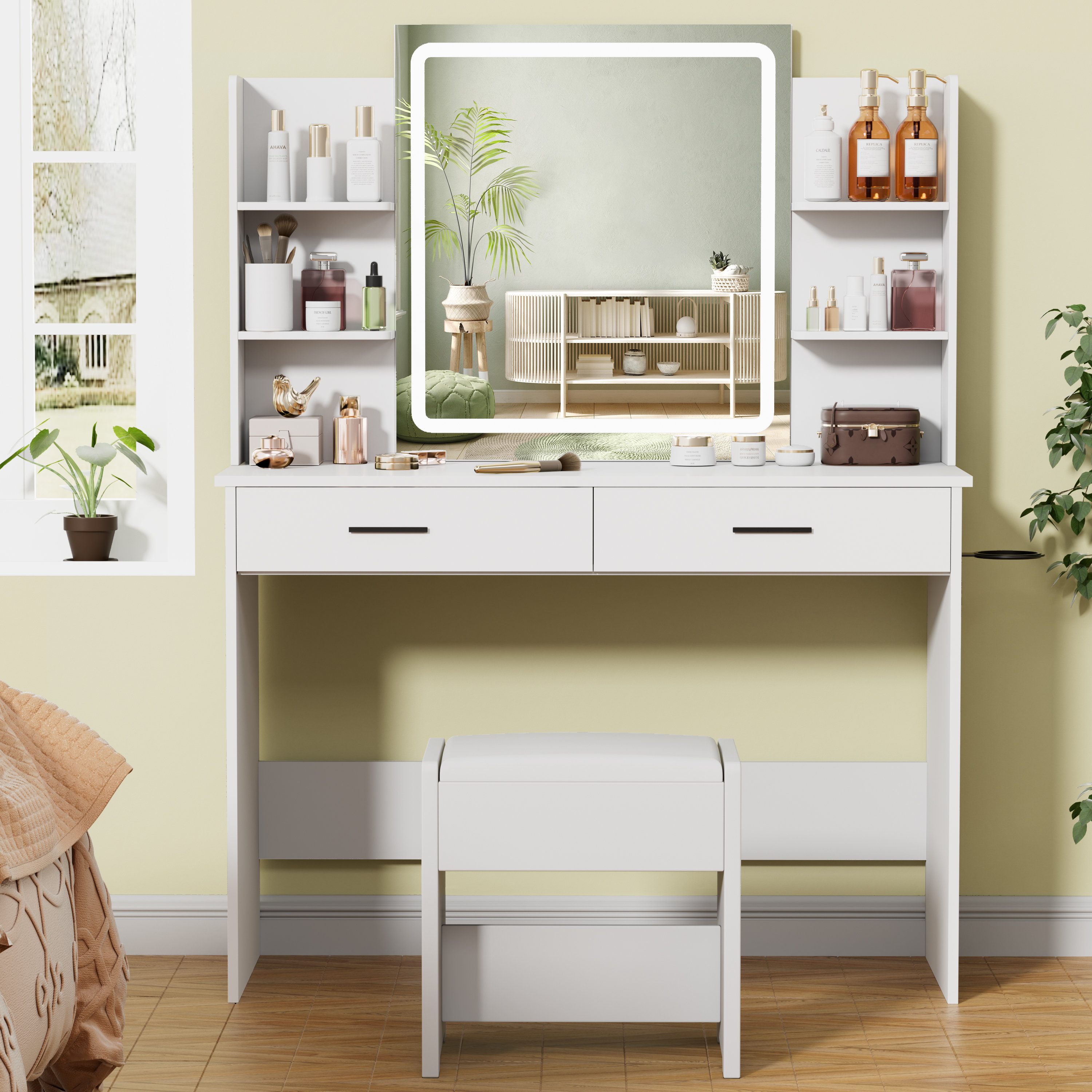 Ivy Bronx Savero 42.5" Wide Modern Makeup Vanity with LED Mirror and ...