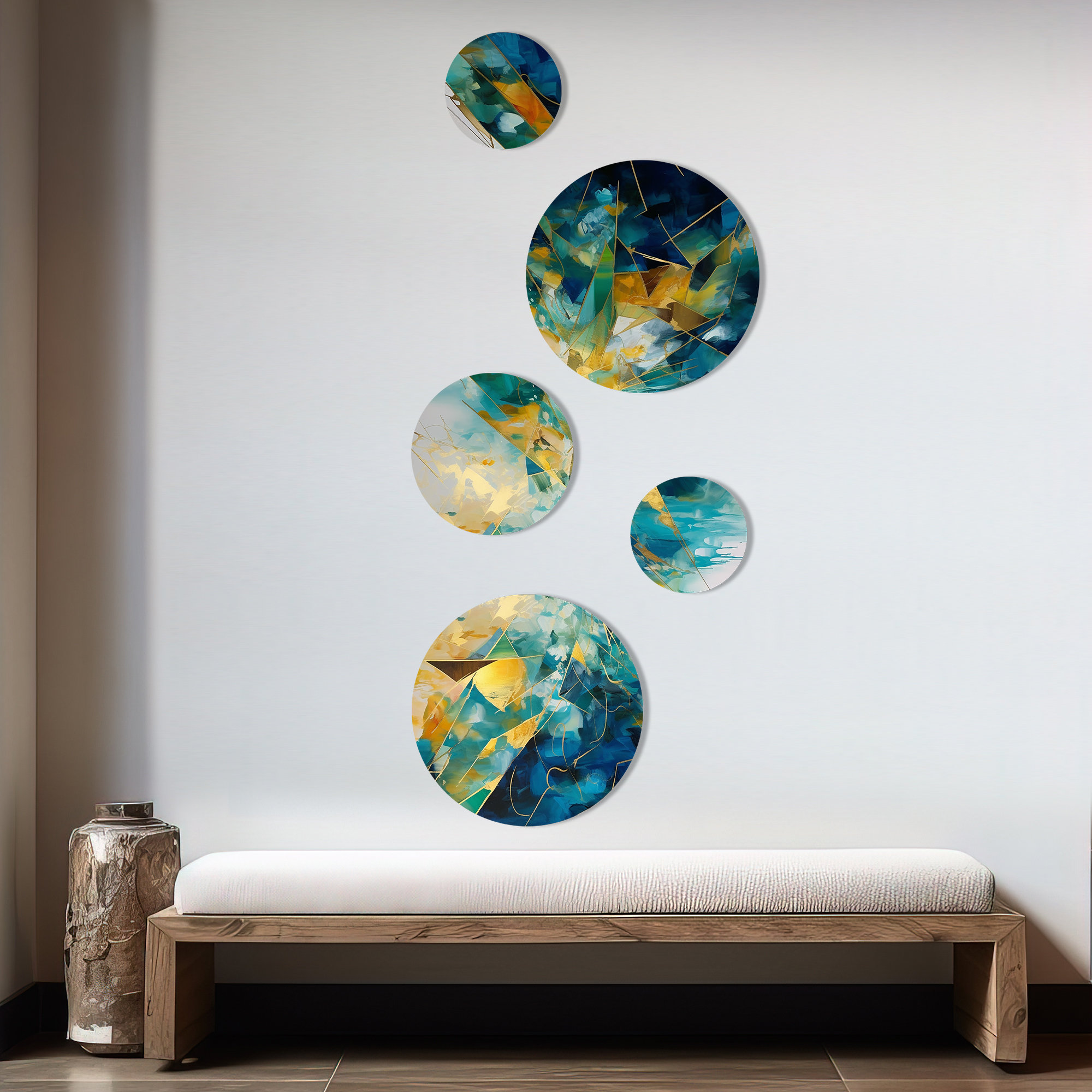 Design Art 5 Golden Explosion Triangles VI Wall Decor Set | Wayfair