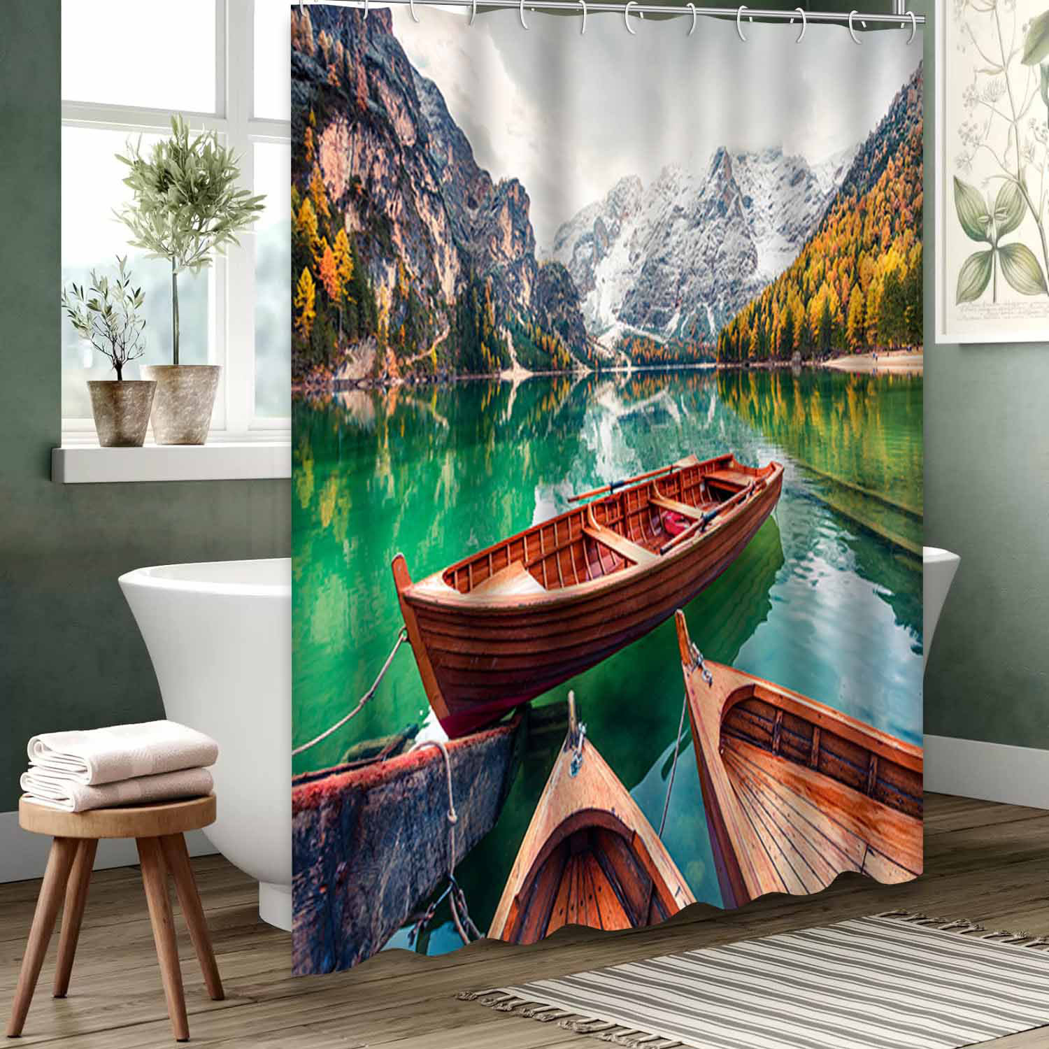 East Urban Home Italian Autumn Shower Curtain with 12 Hooks - Mountain ...