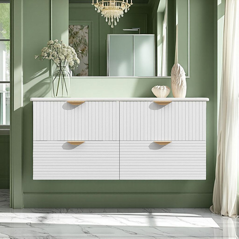 Ebern Designs 48" Wall-Mounted Bathroom Vanity Combo with Double ...